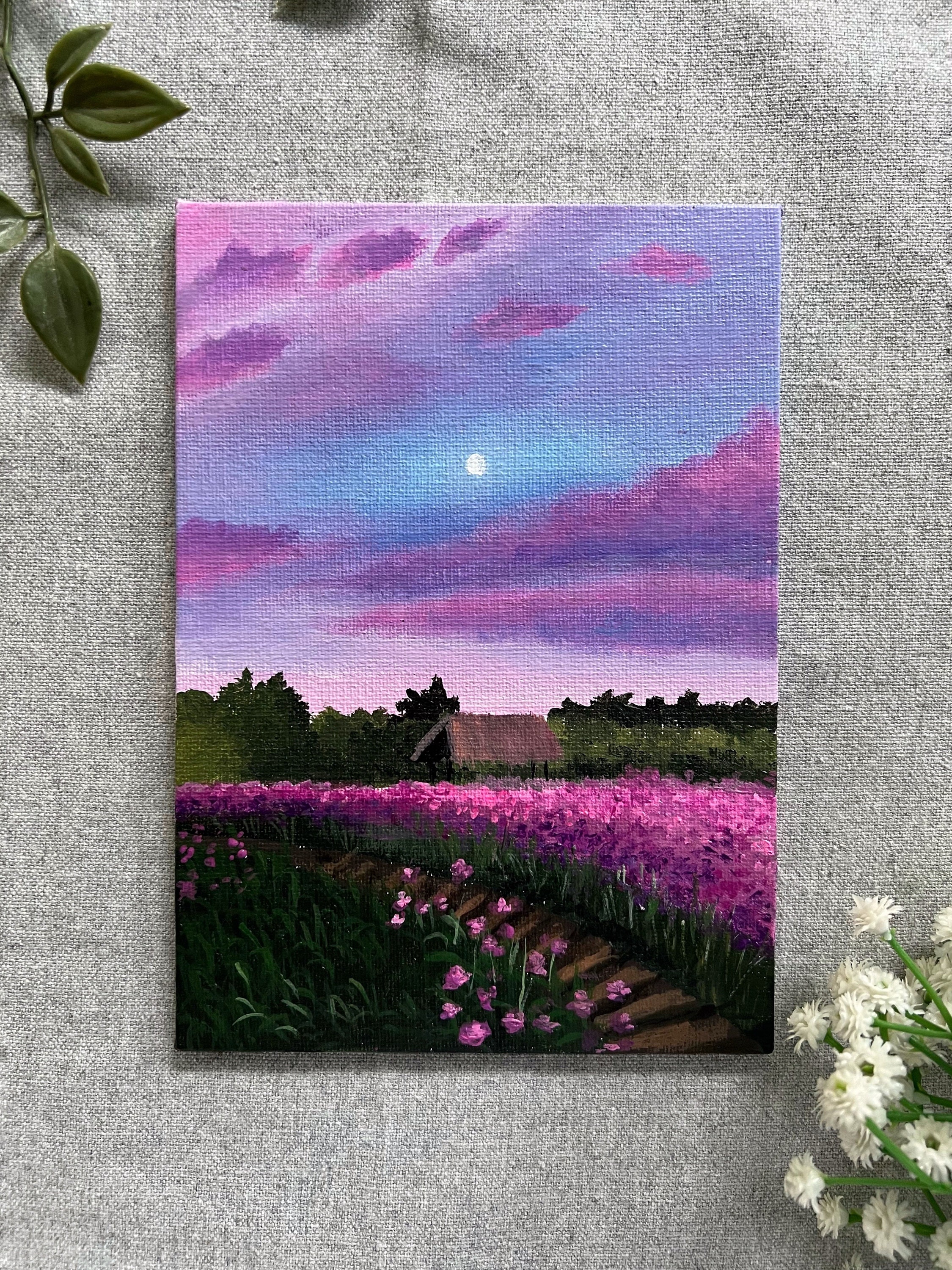 Purple Land-original Acrylic Painting-purple Aesthetic Painting-flower ...