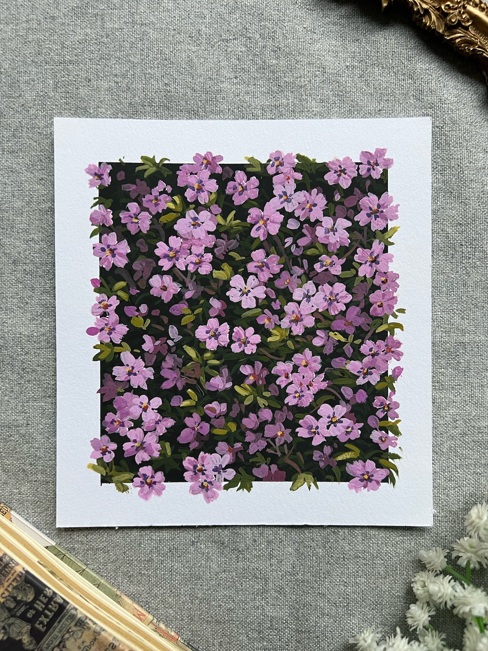 Garden Phlox original Gouache Painting-floral Gouache Painting-purple ...