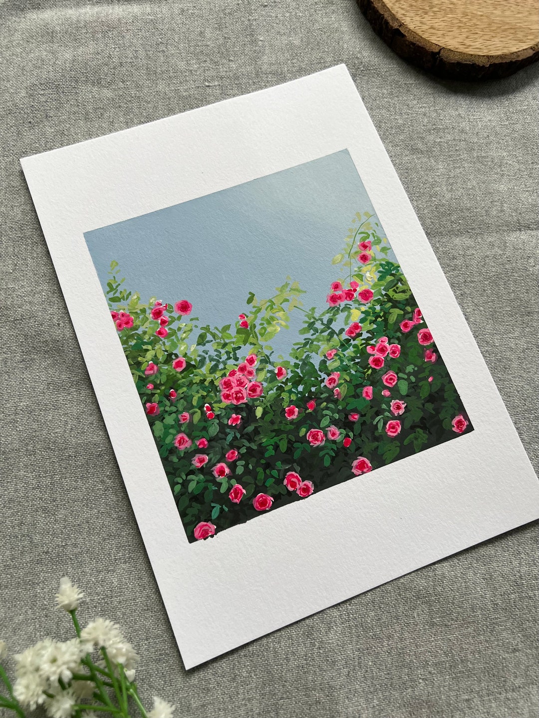 Pink Roses-original Gouache Painting-rose Flowers Painting-garden ...