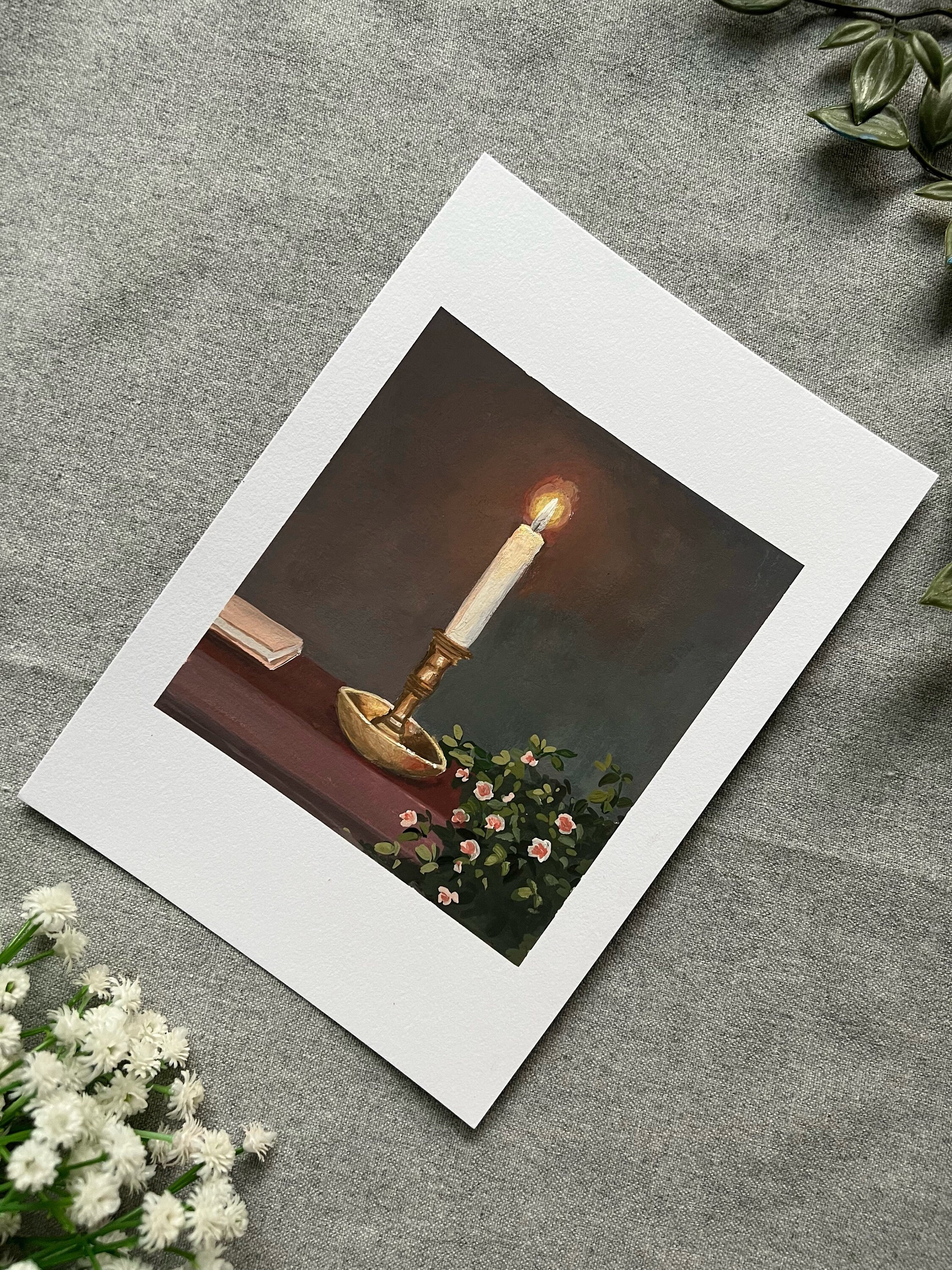 Candle 1-original Gouache Painting-candle Painting-still Life Painting ...