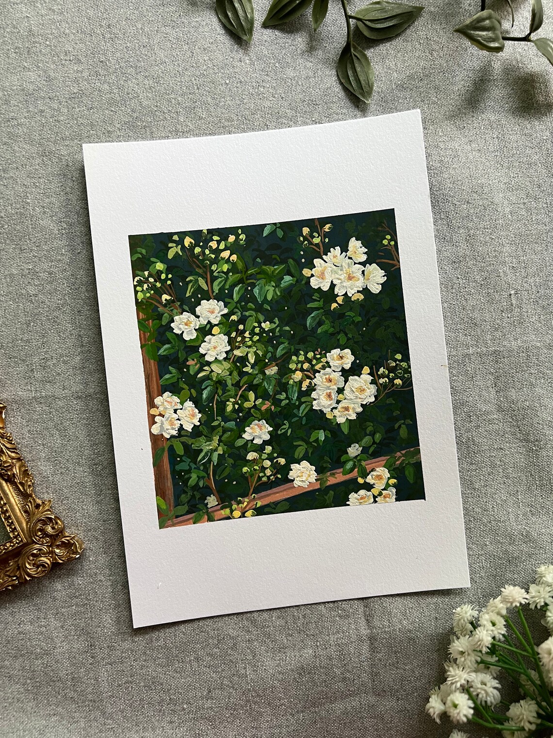 White Roses-original Gouache Painting-floral Painting-rose Garden ...