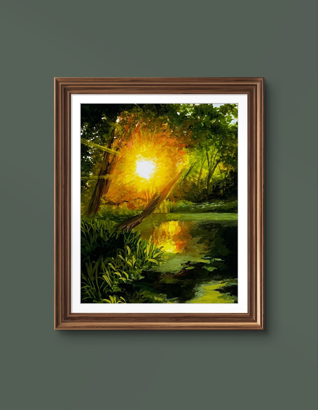 Warm Sunlight Wall Art-sunrise Art Print-forest Nature Decor-gouache ...