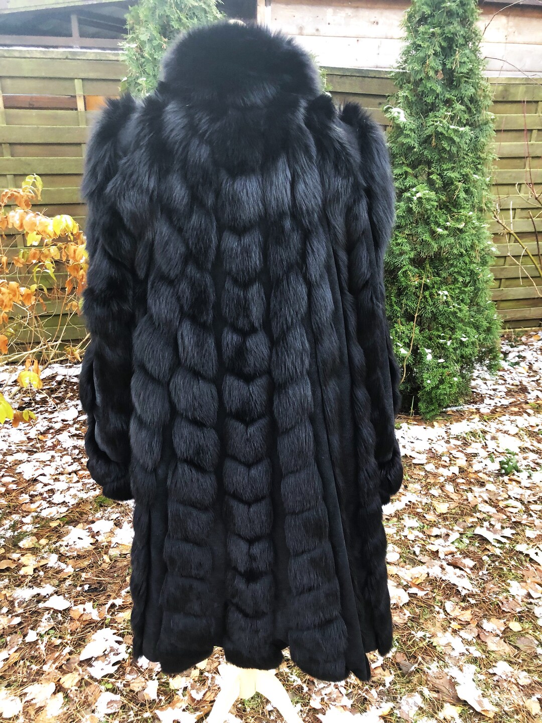 Norwegian Premium L Real Black Fox Fur Coat / Original Real Wild Fox ...