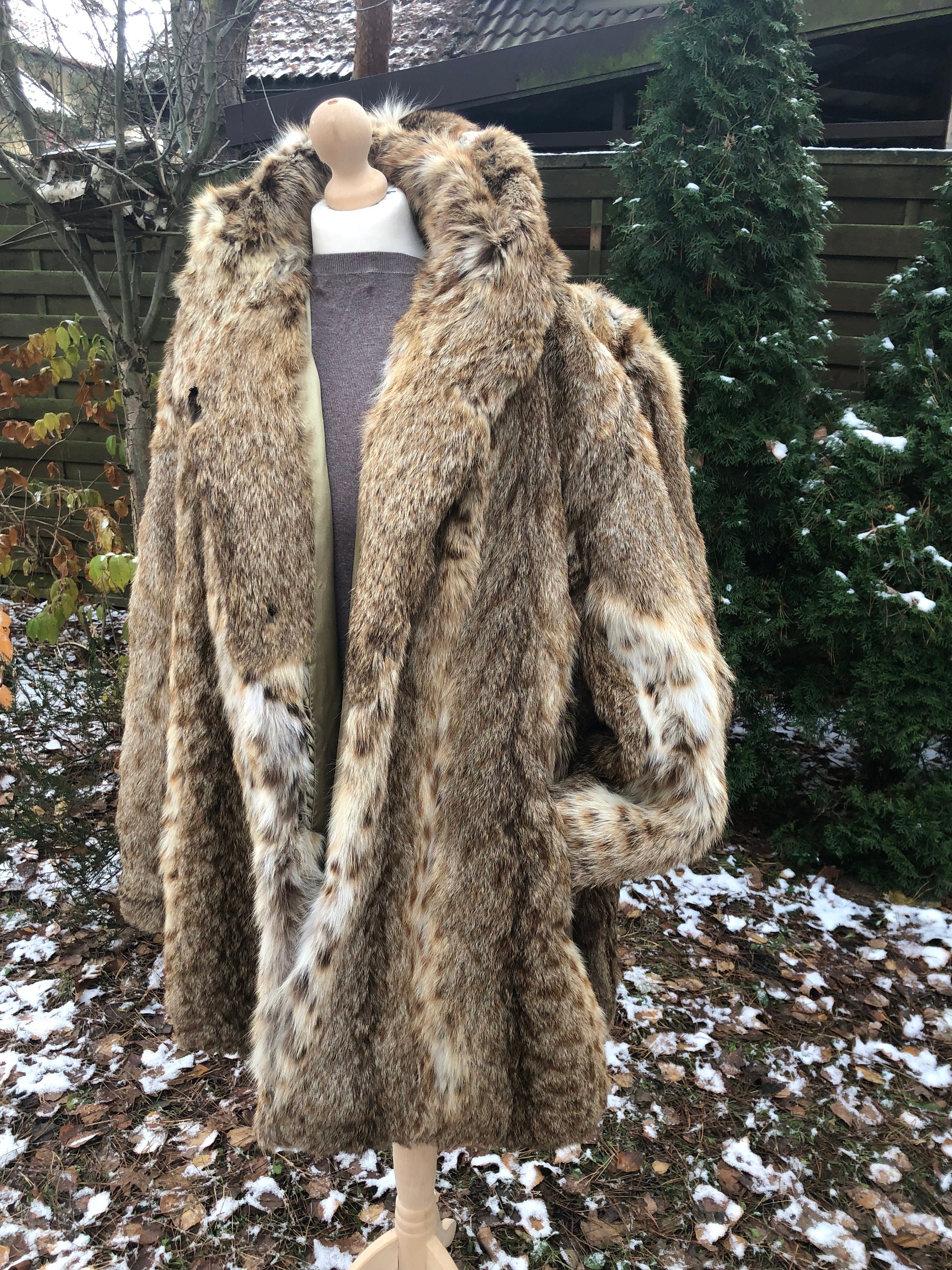 Lynx L Real Bobcat Fur Coat / Authentic European Lynx Fur Coat / Real ...