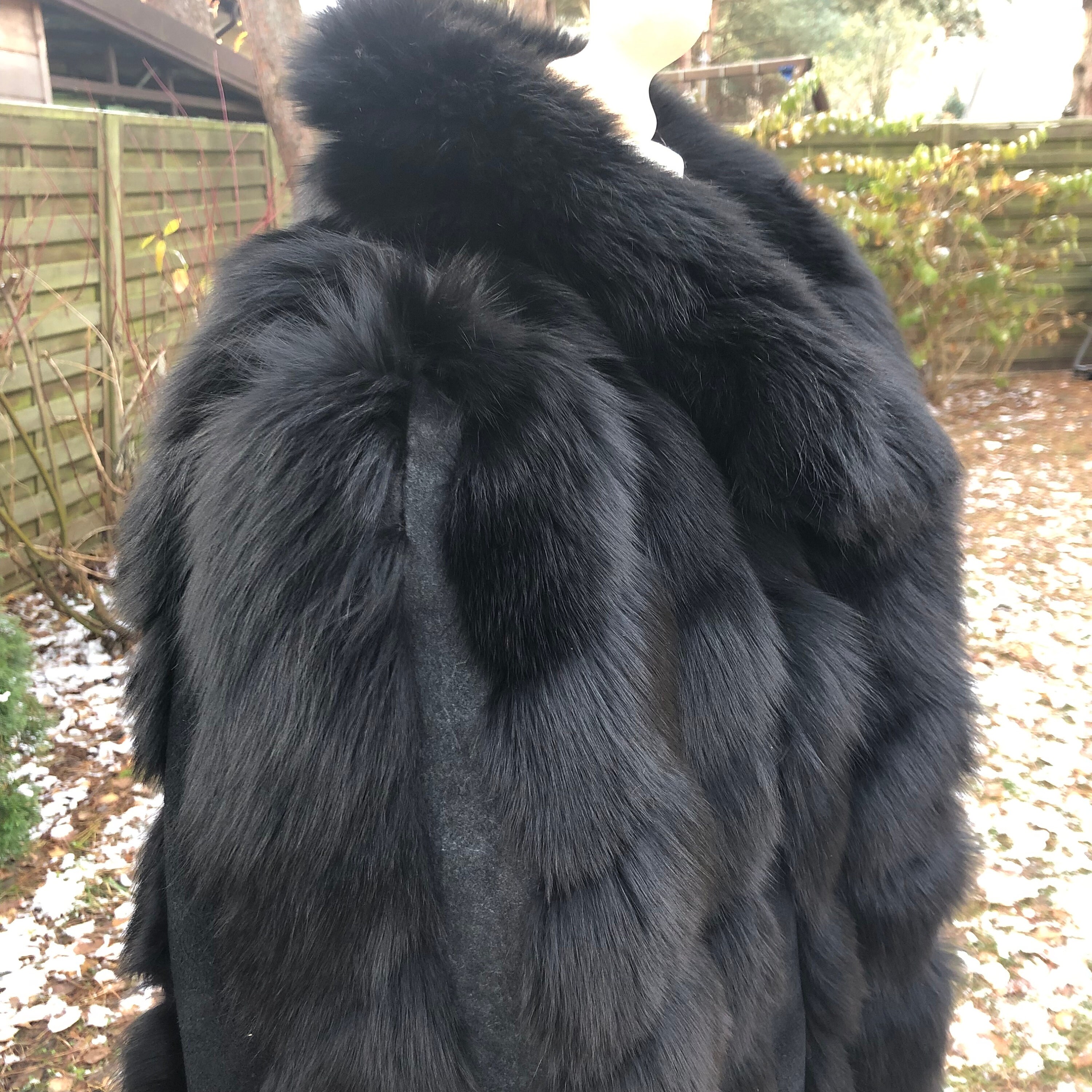 Norwegian Premium L Real Black Fox Fur Coat / Original Real Wild Fox ...