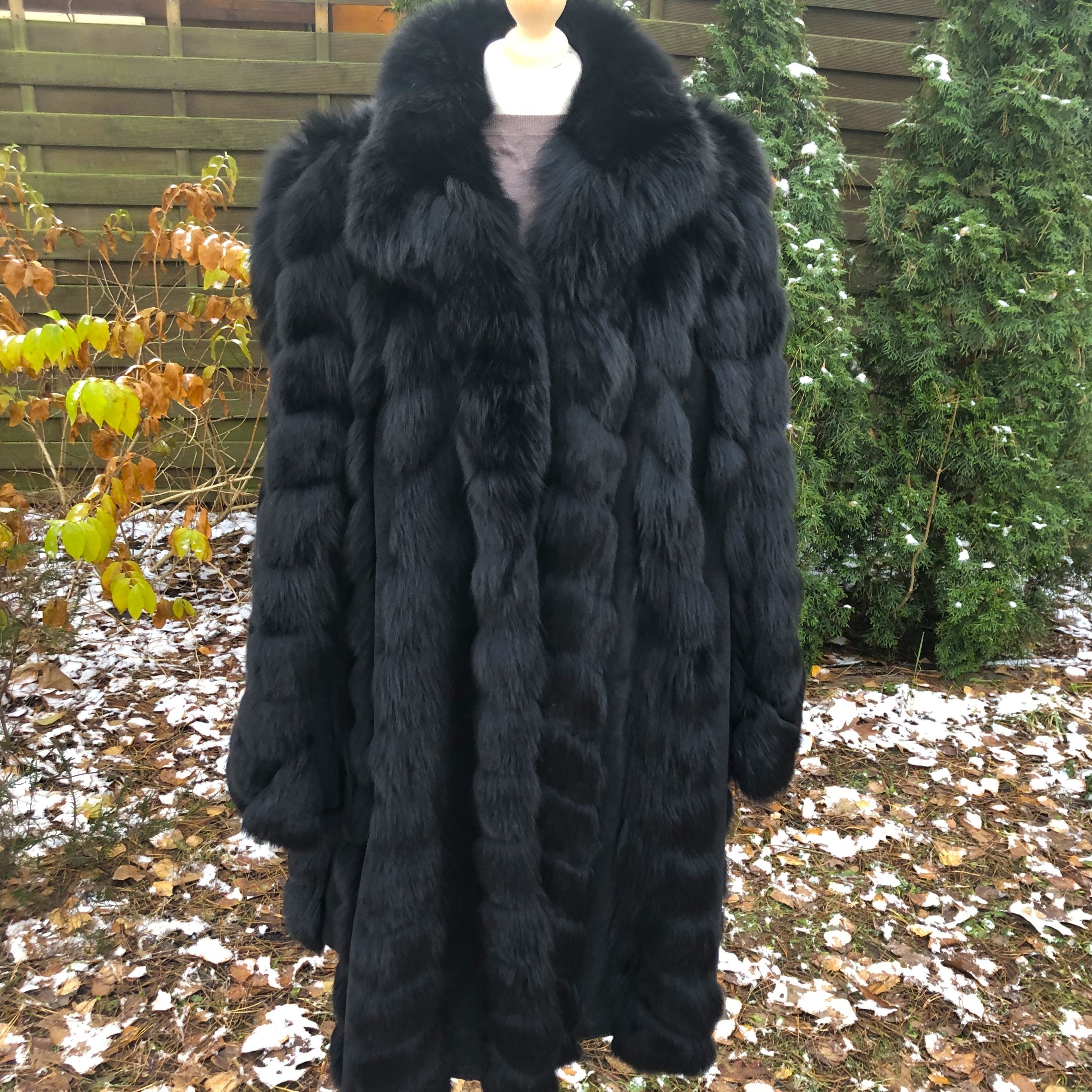 Norwegian Premium L Real Black Fox Fur Coat / Original Real Wild Fox ...