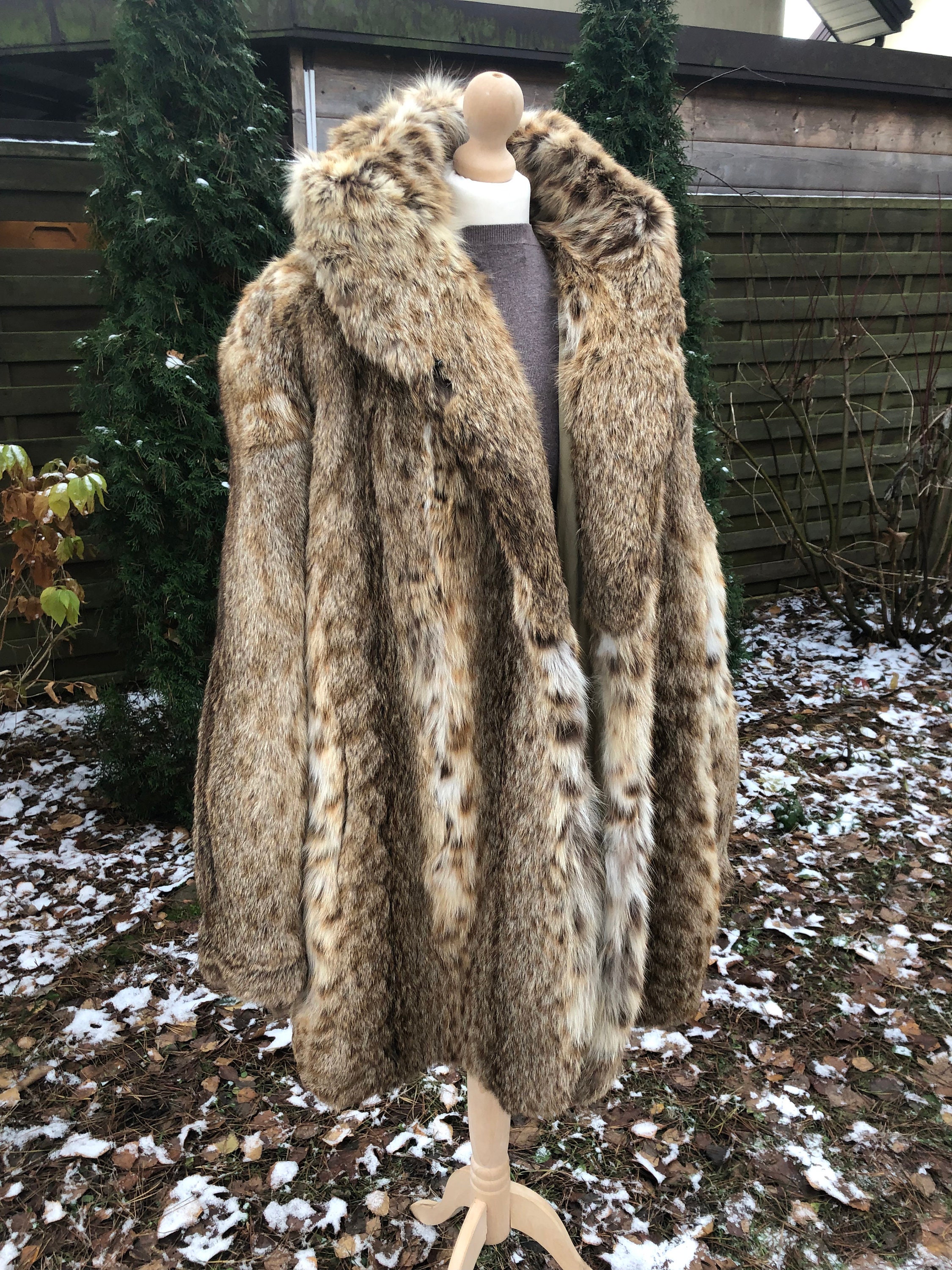 Lynx L Real Bobcat Fur Coat / Authentic European Lynx Fur Coat / Real ...