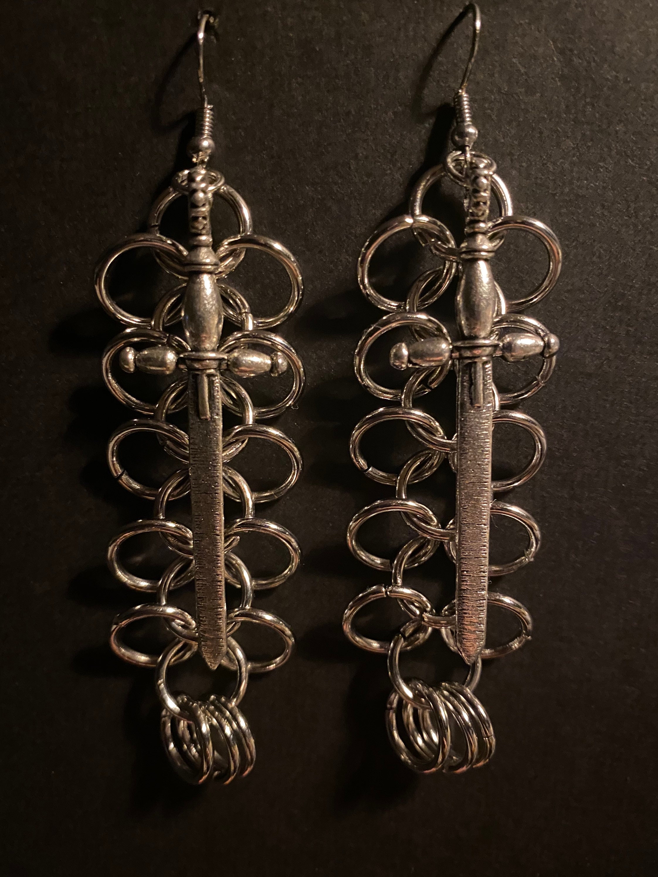 Medieval Heavy Metal Chainmail and Sword Earrings - Etsy