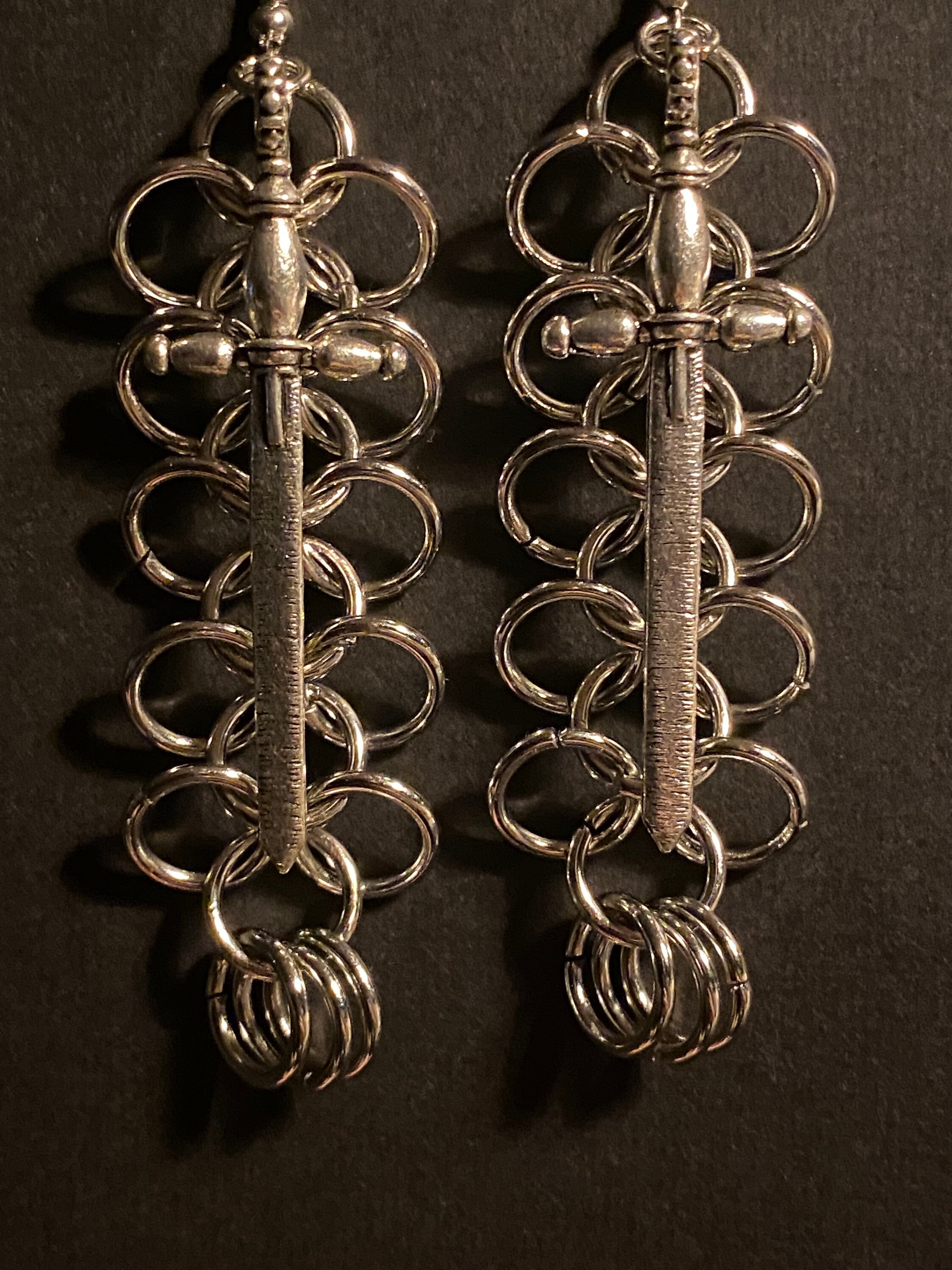 Medieval Heavy Metal Chainmail and Sword Earrings - Etsy