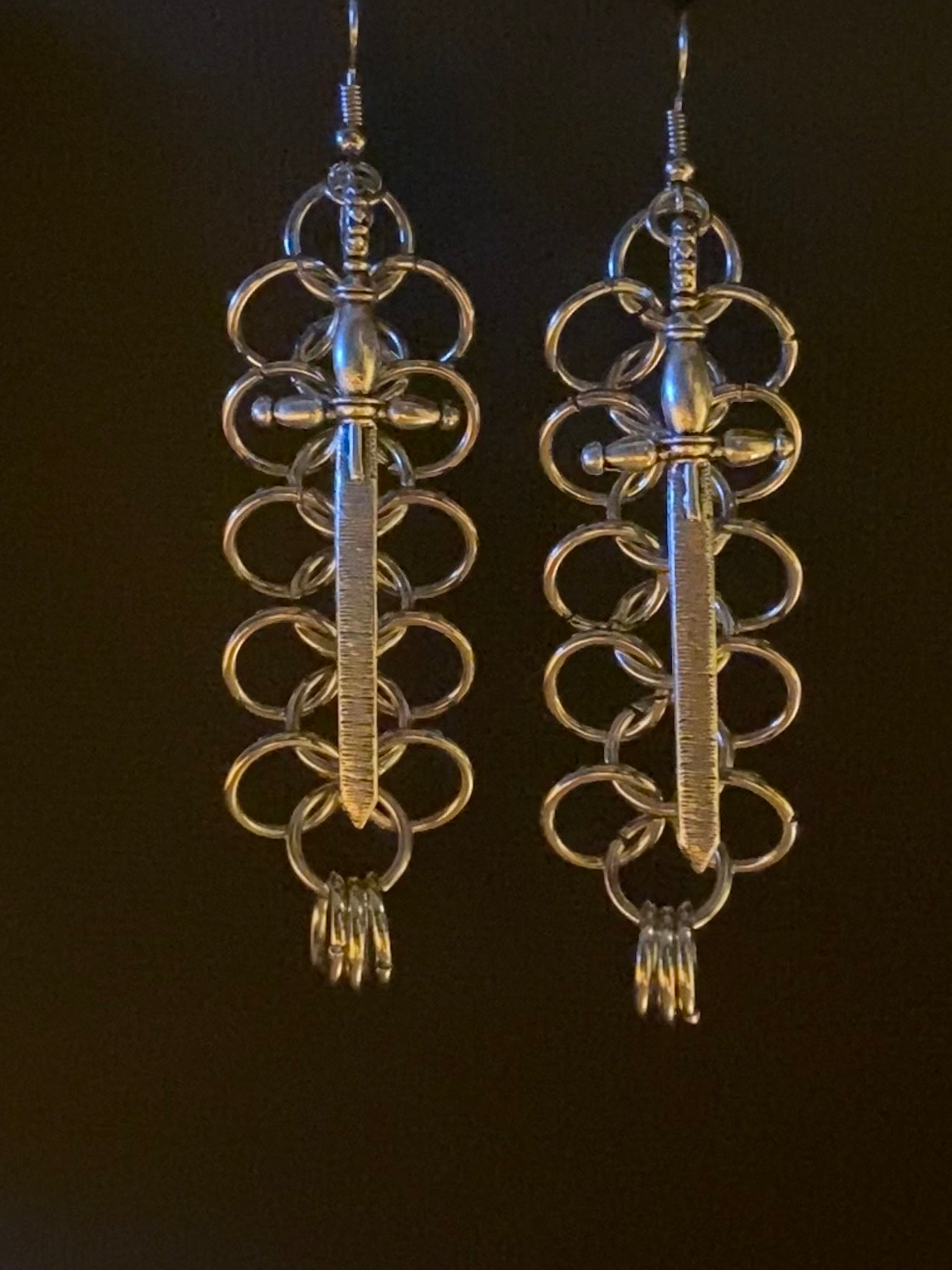 Medieval Heavy Metal Chainmail and Sword Earrings - Etsy