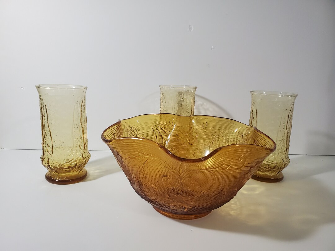 Amber Tierra Indiana Glass Bowl and Glass Set - Etsy