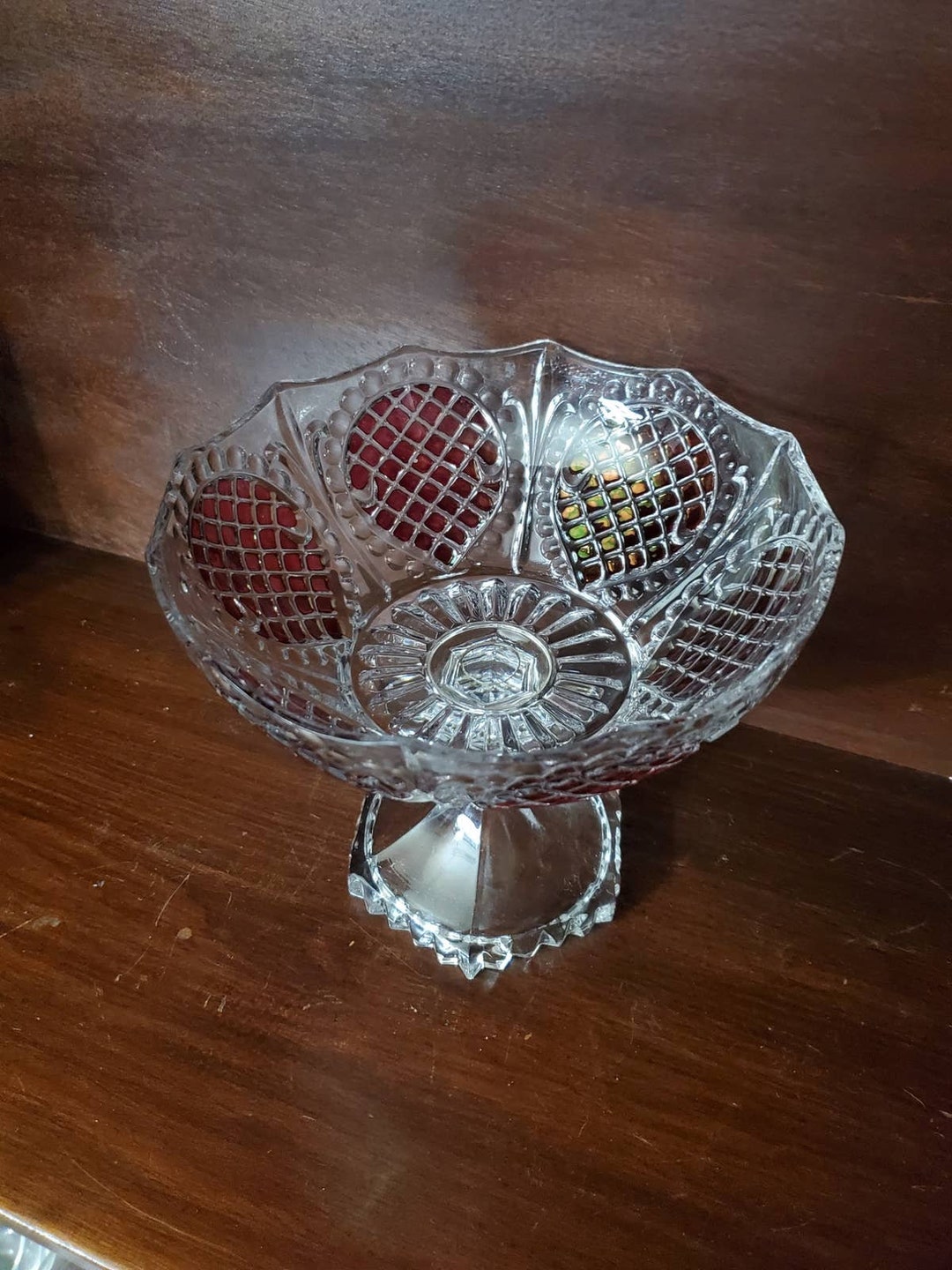 Vintage Inverted Cranberry Pedestal Bowl - Etsy