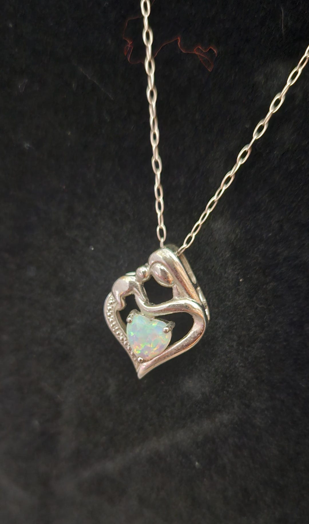 Vintage Sterling Mother and Child Opal Pendant With 20" Sterling ...