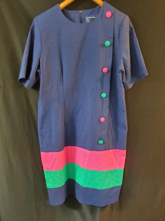 1980s Blue and Colorful Sheath Dress - Gem