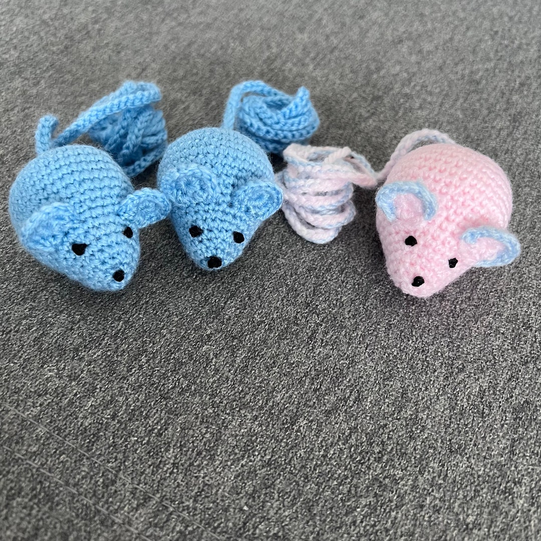 Wiggle Wand Mouse Cat Toy With Rattle, Interactive Wand Toy, Crochet ...