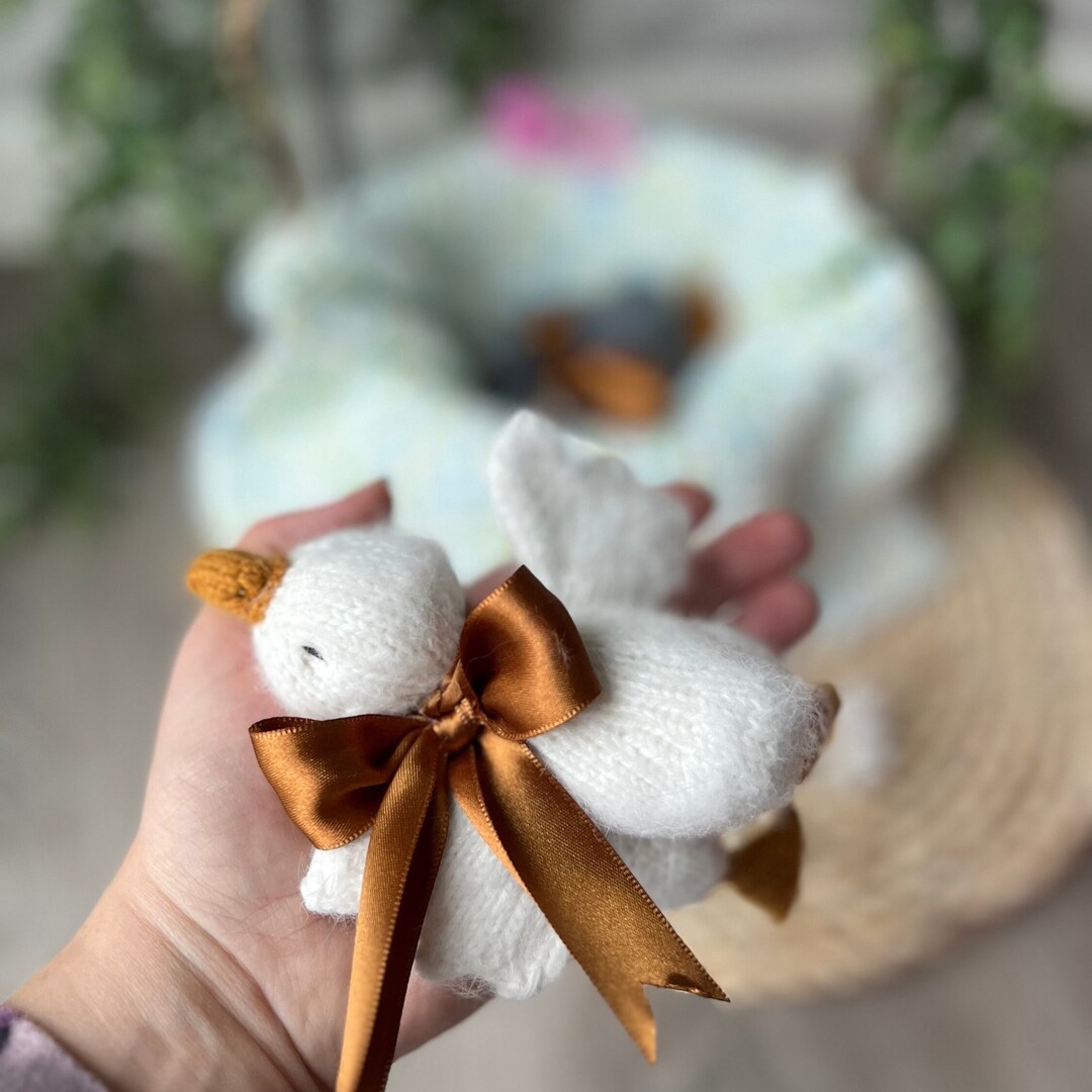 Plush Mini Gosling, Palm Size Toy Knitted Amigurumi Bird, White Gray ...