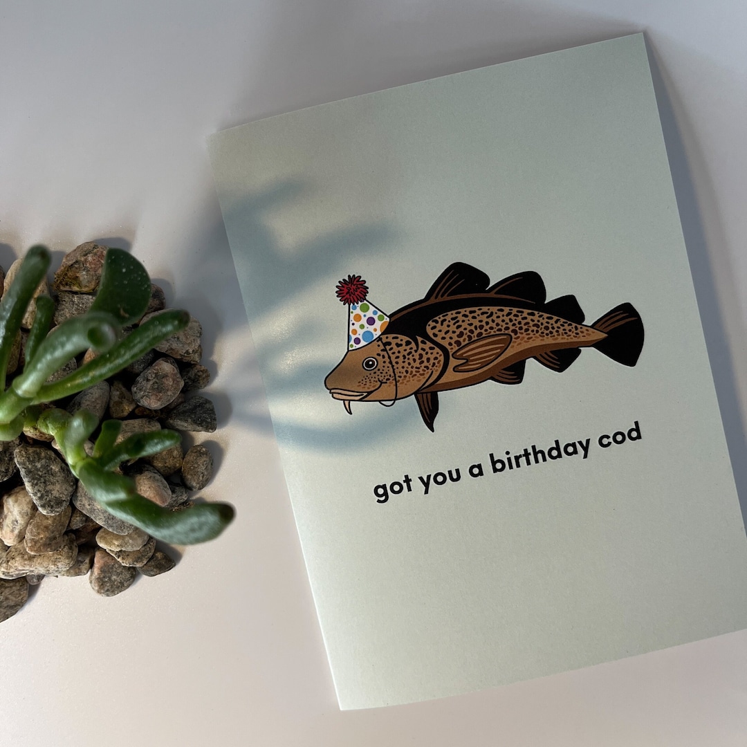 Birthday Cod Birthday Card Handmade Eco Friendly Greeting Card Cute ...