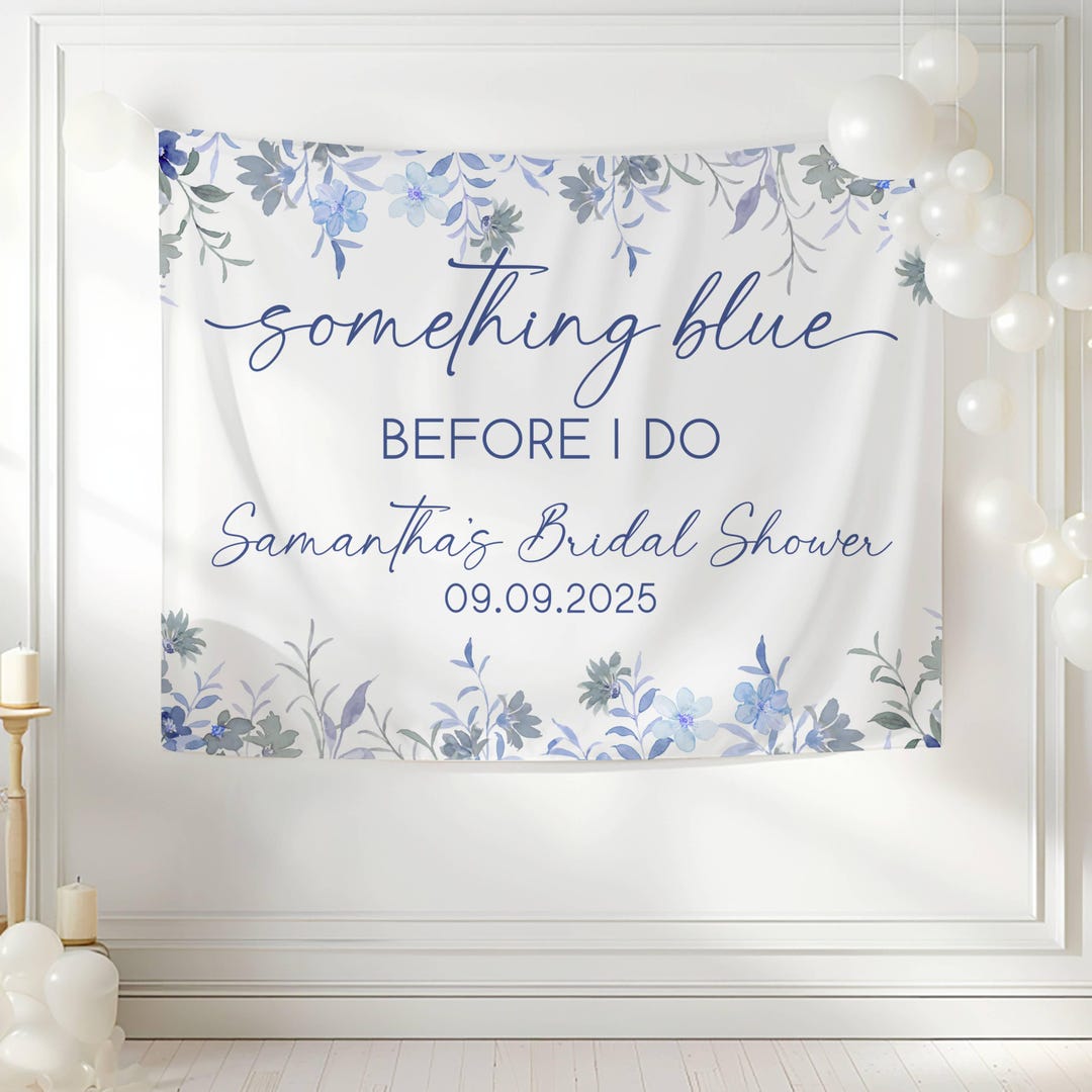 Personalized Something Blue Before I Do Bridal Shower Banner, Elegant ...