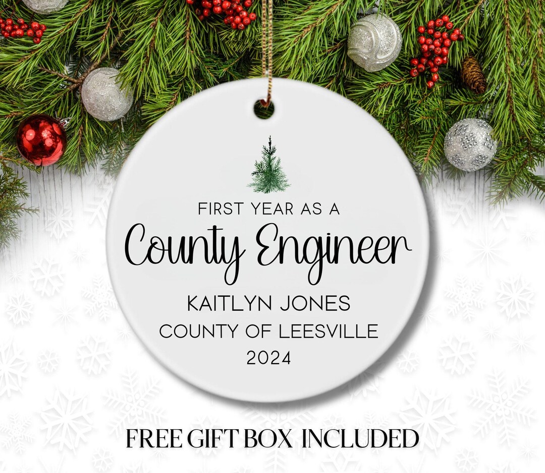 Personalized County Engineer Ornament Gift, New Engineer Job Gift ...