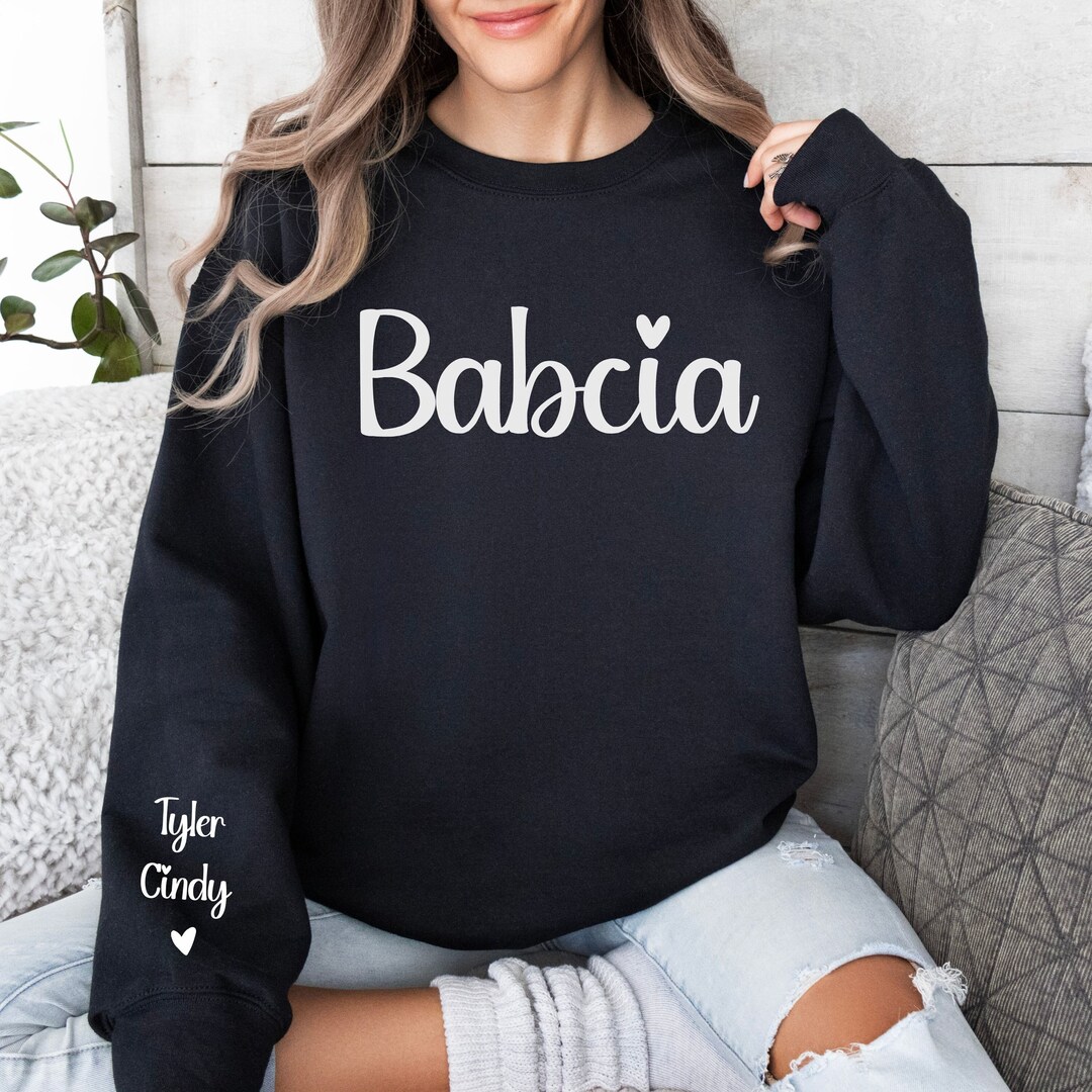 Personalized Babcia Sweatshirt With Grandkids Names on Sleeve Custom ...