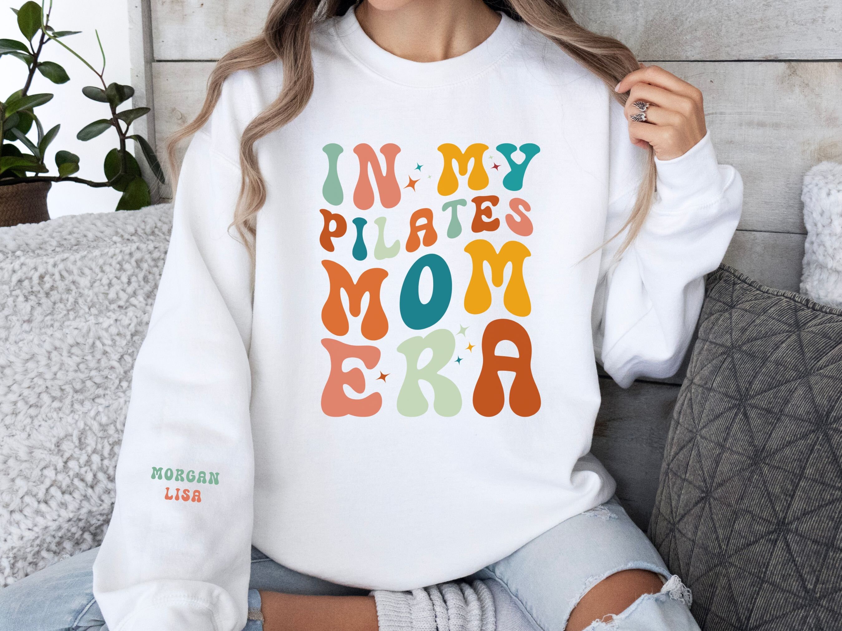 Personalized Pilates Mom Crewneck Sweatshirt With Kids Names on Sleeve ...