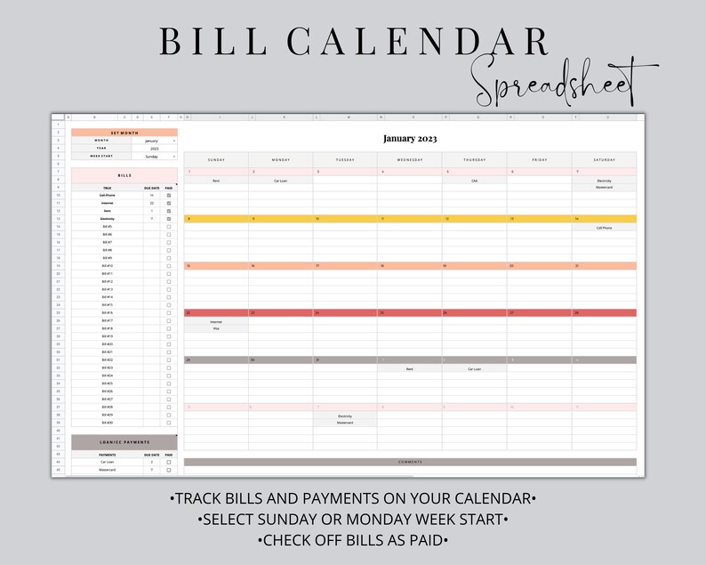 Monthly Budget Spreadsheet Template for Google Sheets, Budget With Bill ...
