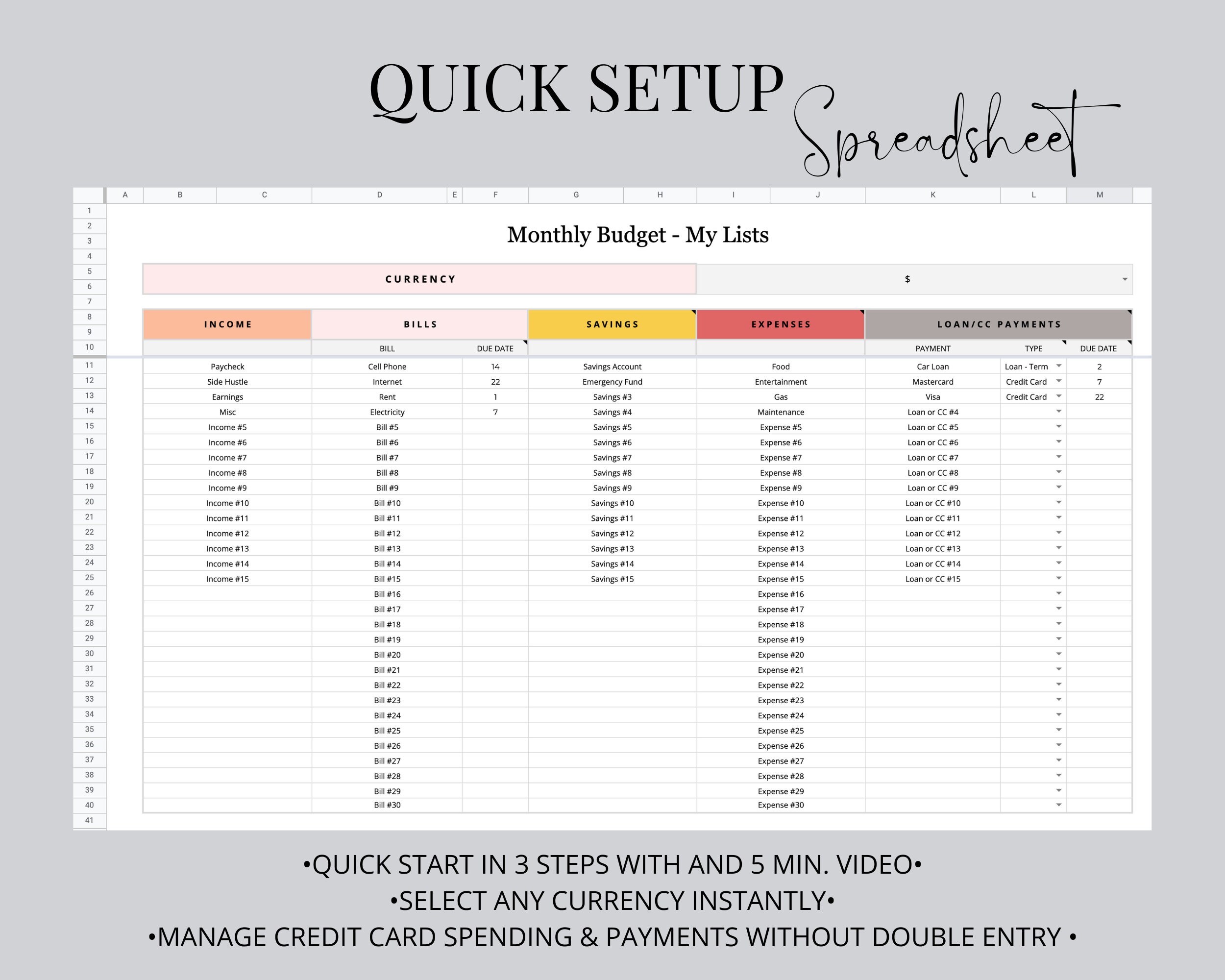 Credit Card Monthly Budget Spreadsheet for Google Sheets, Budget ...
