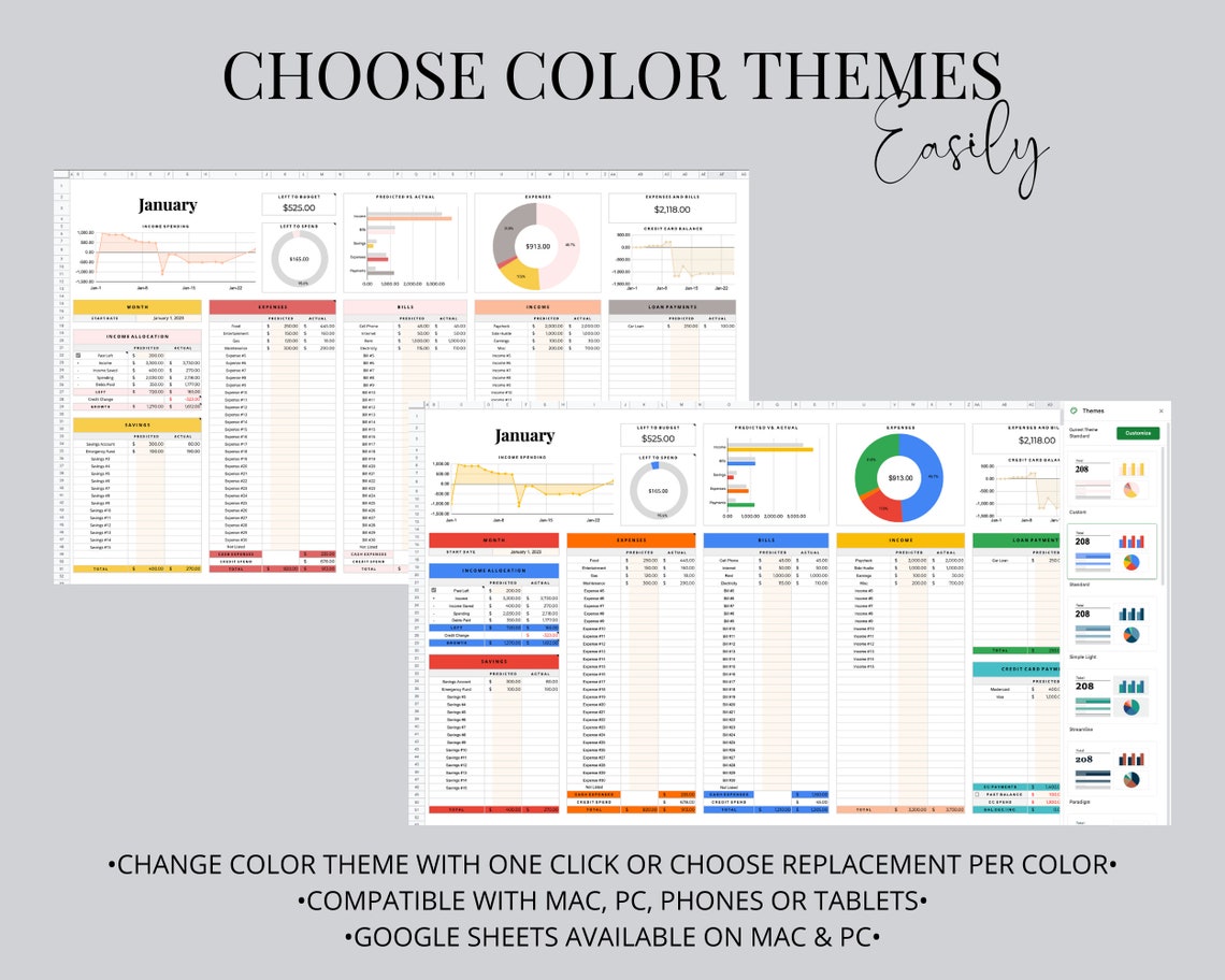 Credit Card Monthly Budget Large Print Spreadsheet Template for Google ...