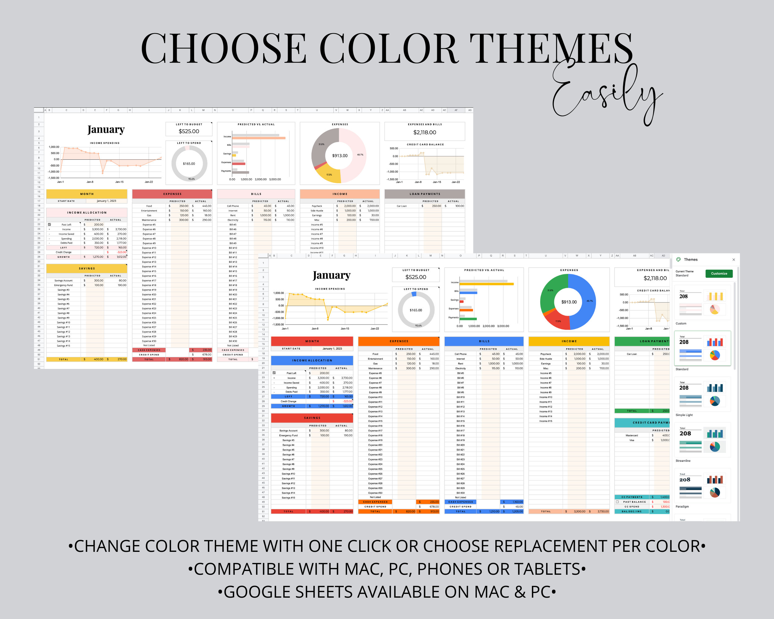 Monthly Budget Spreadsheet Large Print Template for Google Sheets ...