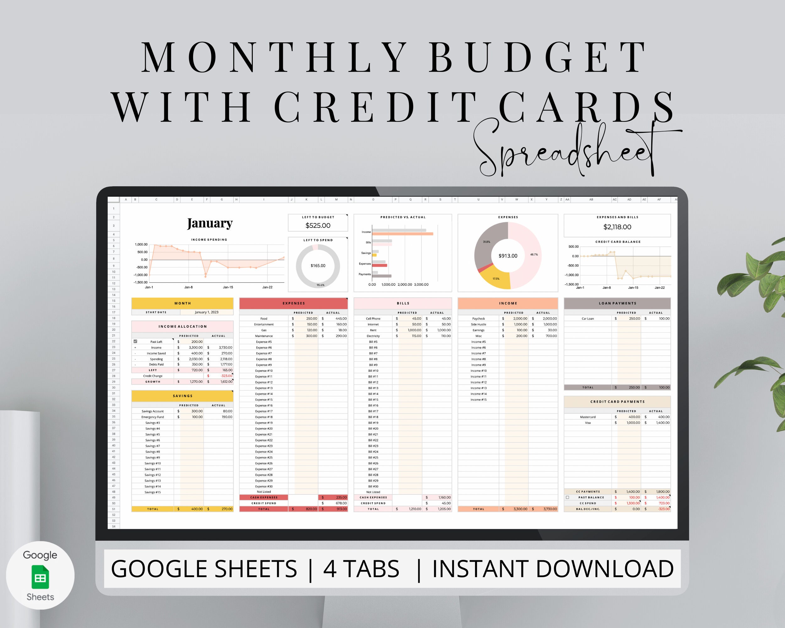 Credit Cards Monthly Budget Spreadsheet Template for Google Sheets ...