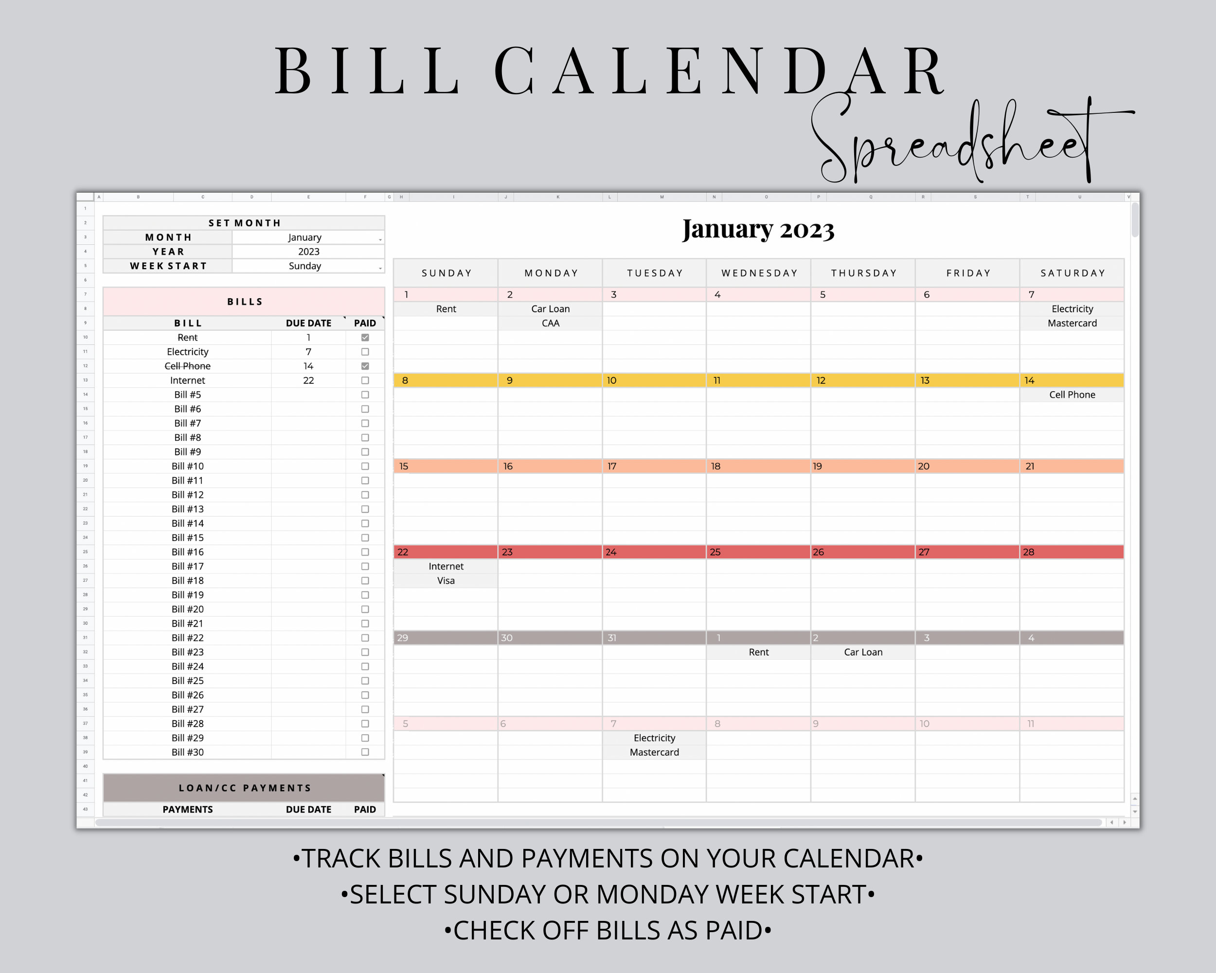 Credit Card Monthly Budget Large Print Spreadsheet Template for Google ...
