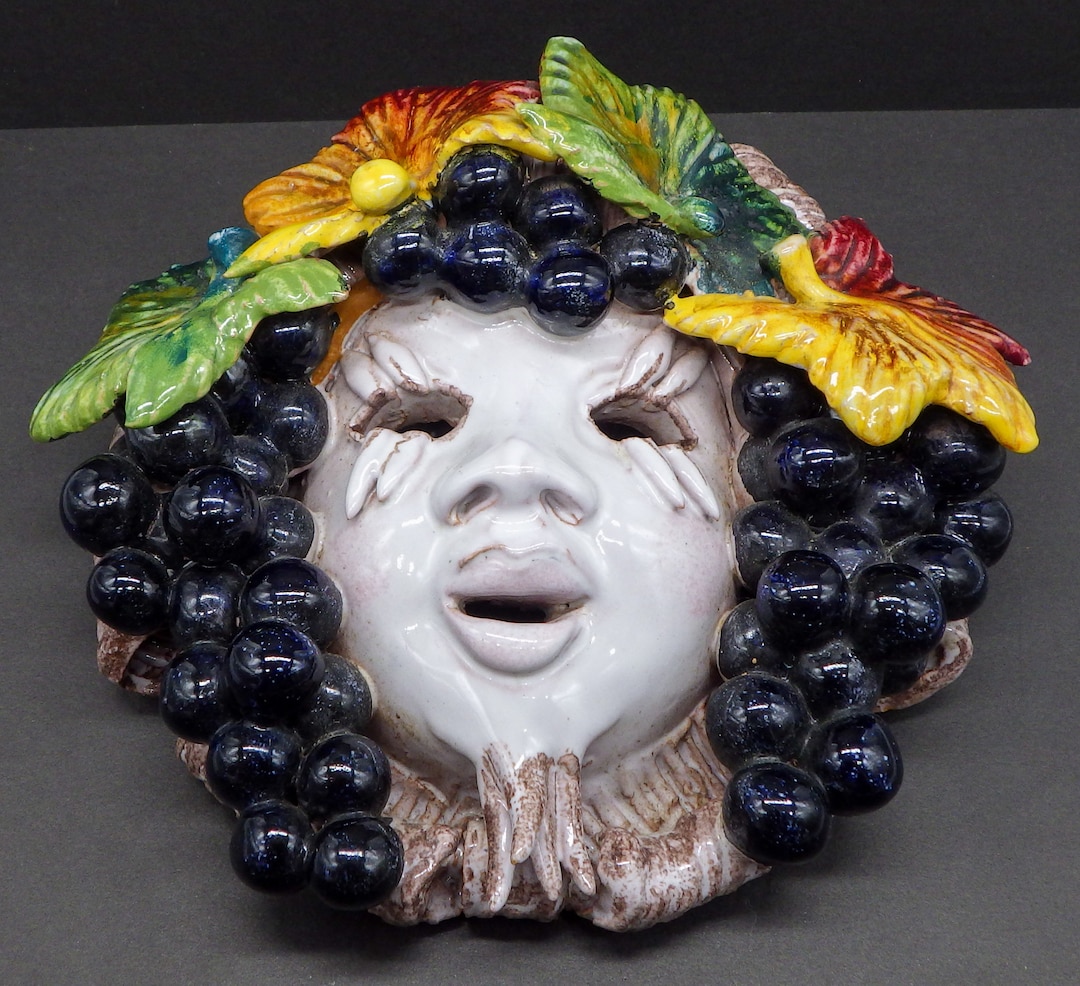 Vintage Italian Terra Cotta Bacchus Wine God Mask Made in Italy Grapes ...