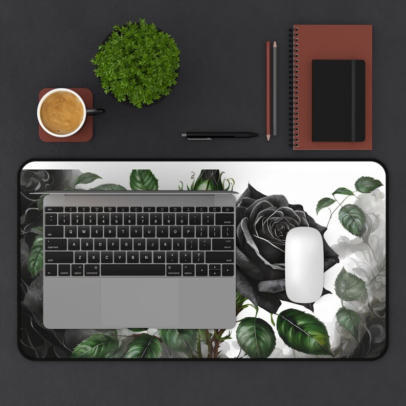 Midnight Bloom: Black Rose Desk Mat Mouse Pad Great Floral Mouse Pad - Etsy