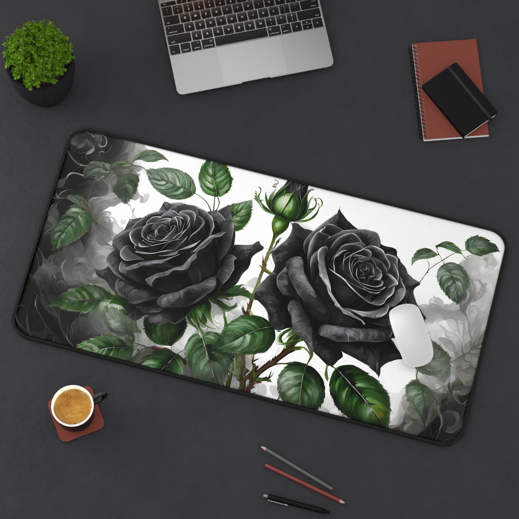 Midnight Bloom: Black Rose Desk Mat Mouse Pad Great Floral Mouse Pad - Etsy