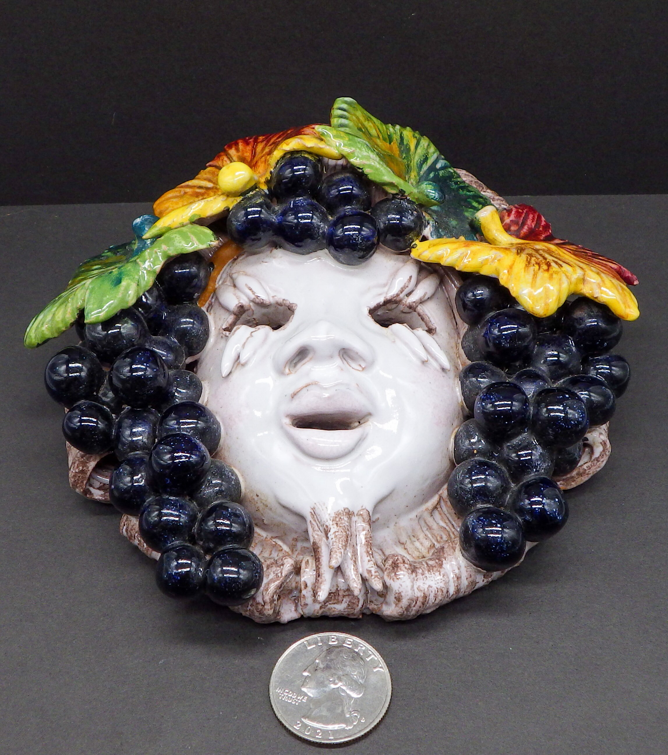Vintage Italian Terra Cotta Bacchus Wine God Mask Made in Italy Grapes ...