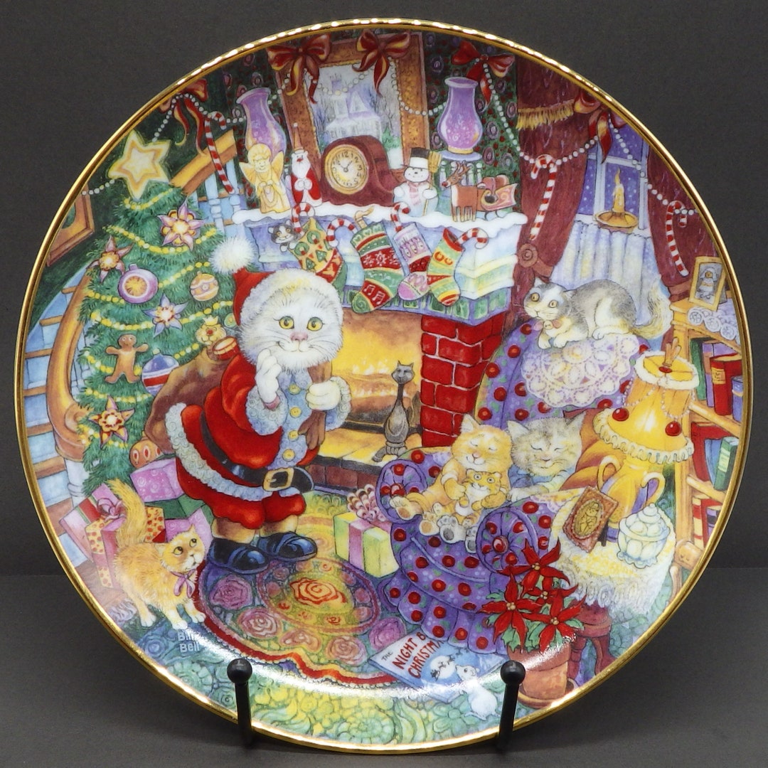 Vintage Artist Bill Bell Limited Edition Franklin Mint Cat Plates santa ...
