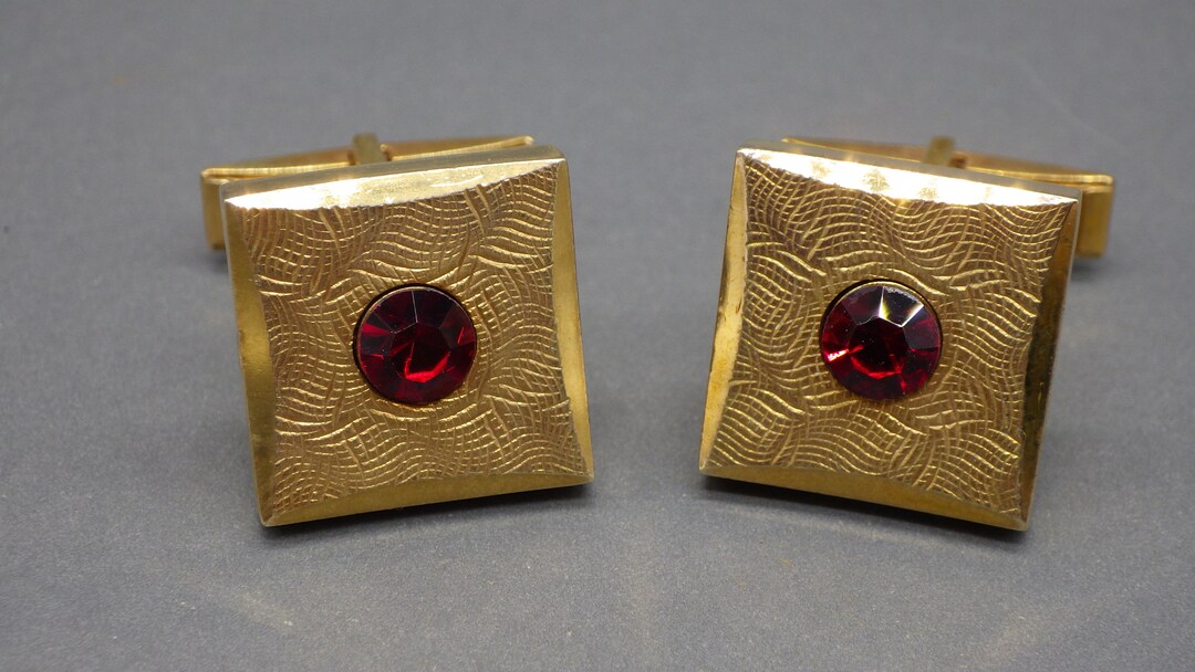 Vintage Pierre Balmain Paris France Red Stone and Gold Tone Cufflinks ...