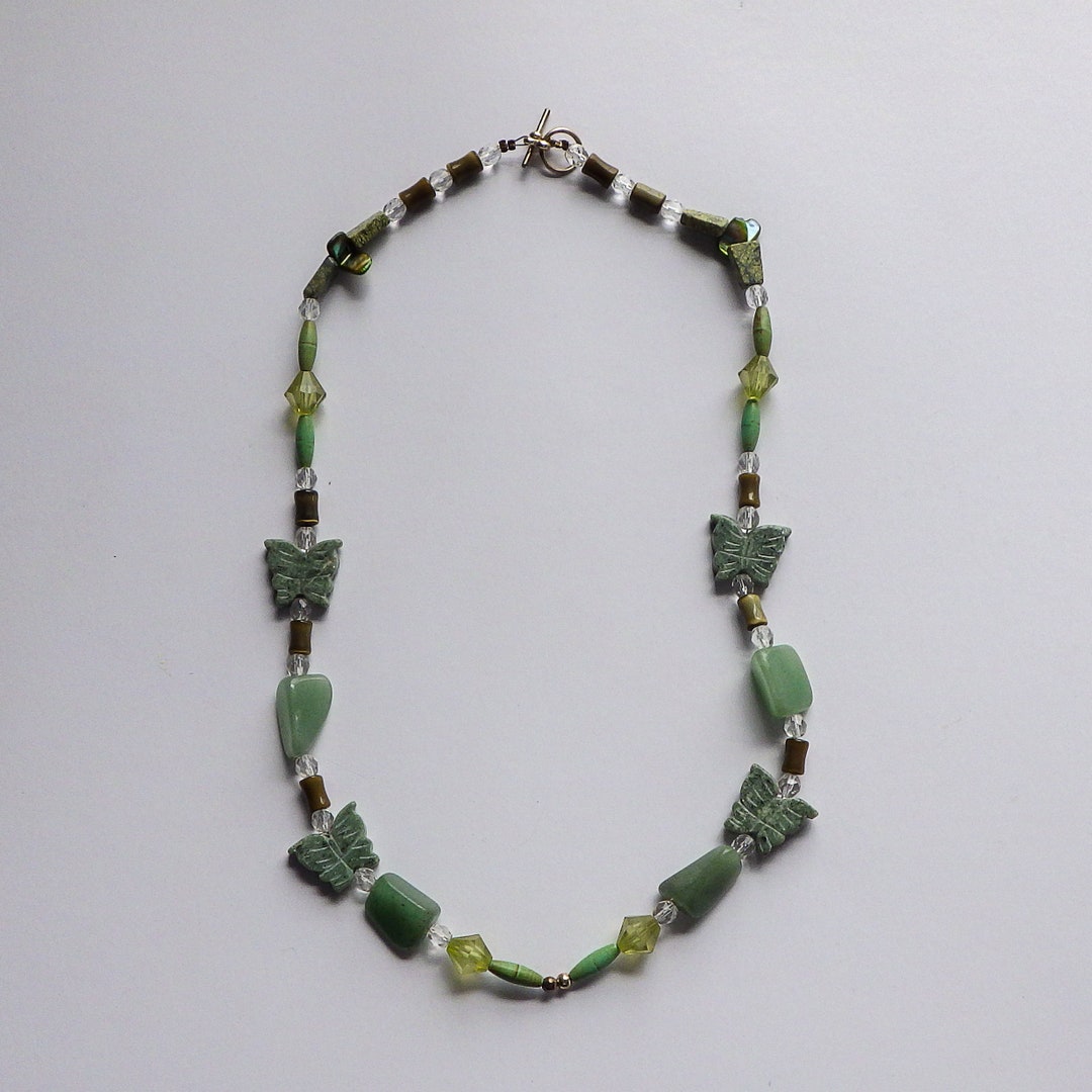 Green Aventurine Beads Serpentine Butterflies With Glass and Ceramic ...