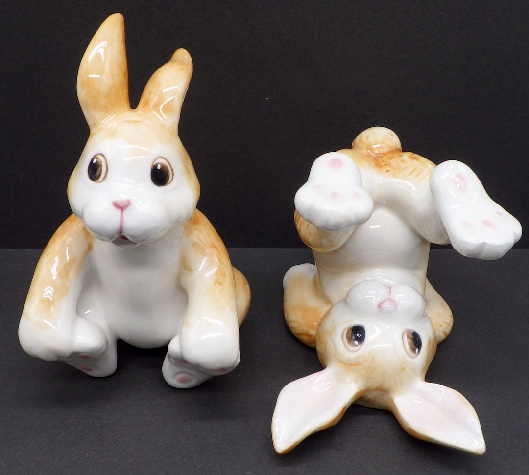 Vintage Fitz and Floyd Tumbling Bunny Rabbit Figurines Easter Bunnies ...