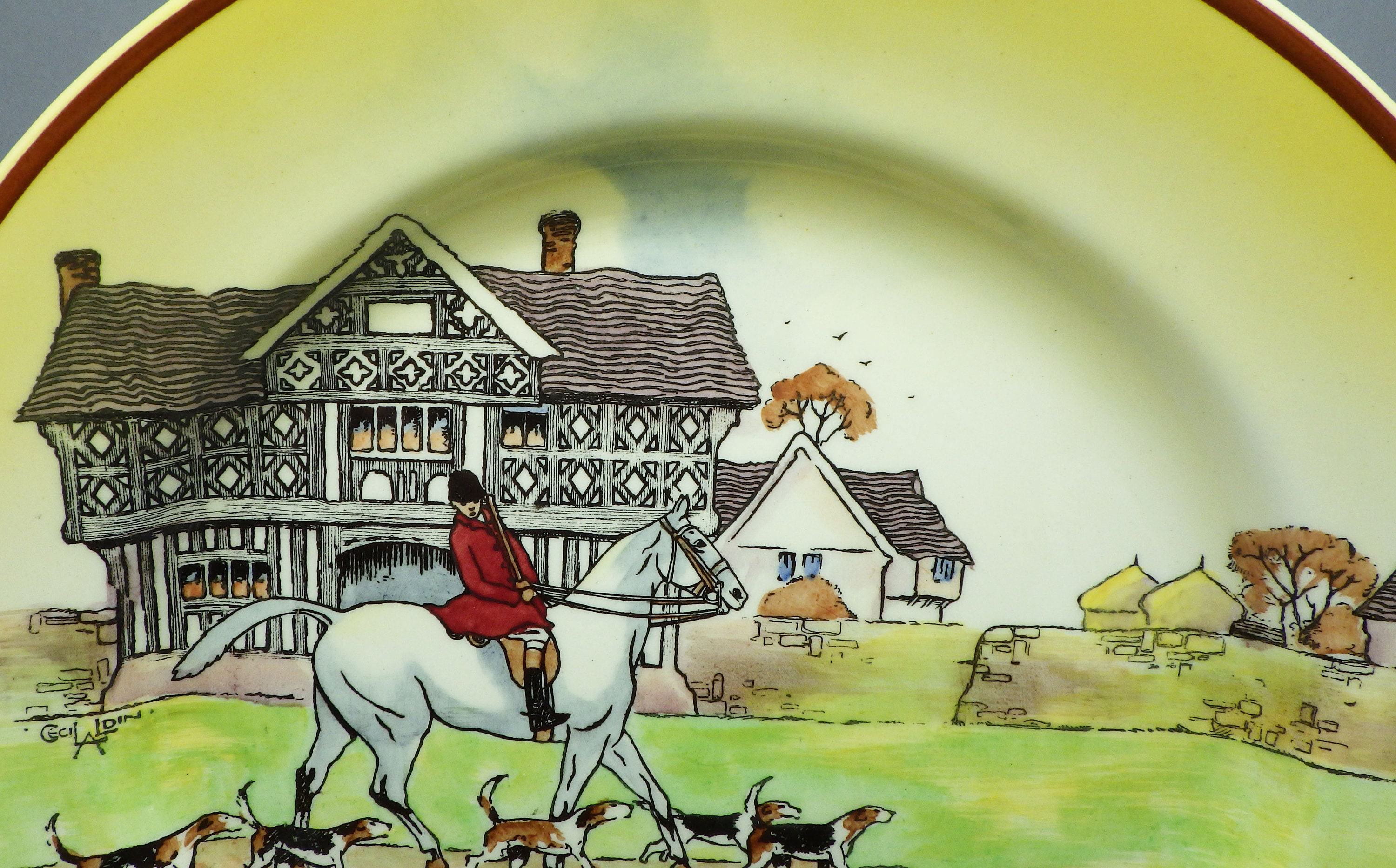 1926 Royal Doulton Old English Scenes Plate Mounted Huntsman Looking ...