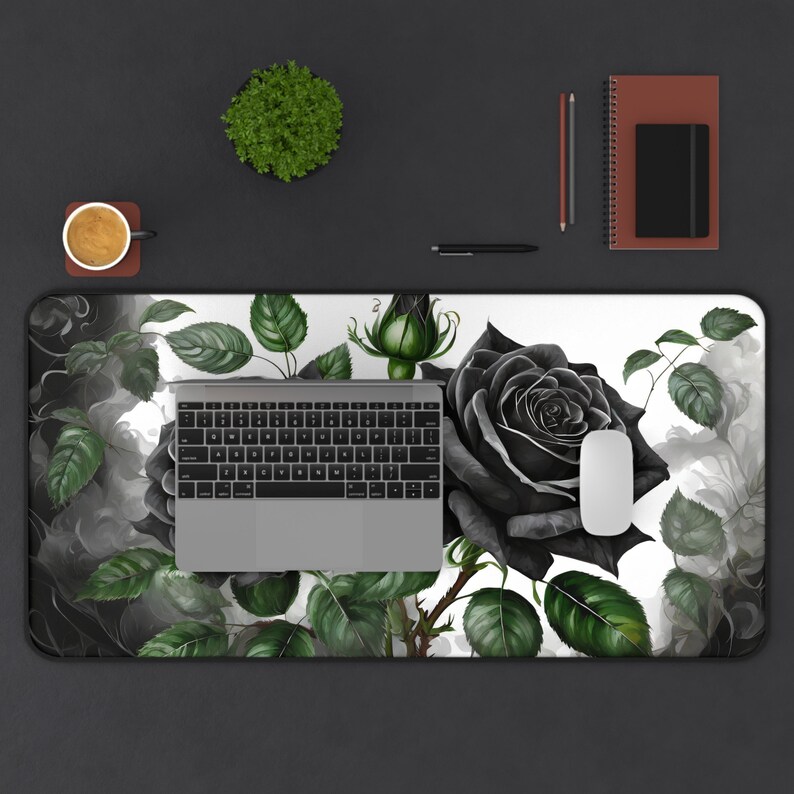 Midnight Bloom: Black Rose Desk Mat Mouse Pad Great Floral Mouse Pad - Etsy