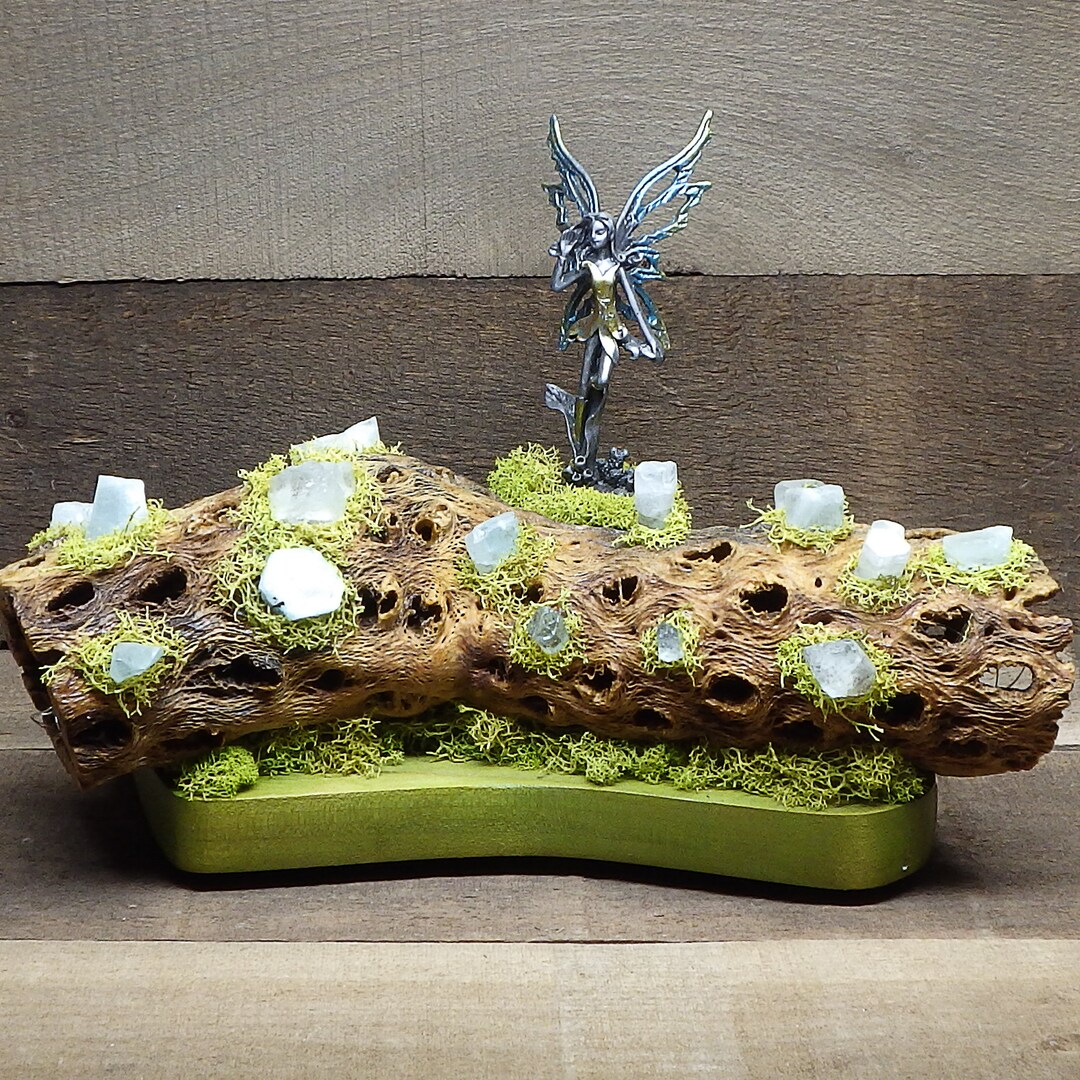 Enchanted Oasis Blue and Gold Fairy Sculpture With Aquamarine Crystals ...