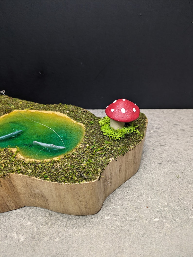 Fun Fishing Gnome Diorama Handcrafted Mushroom, Gnome, Tree Stump and ...