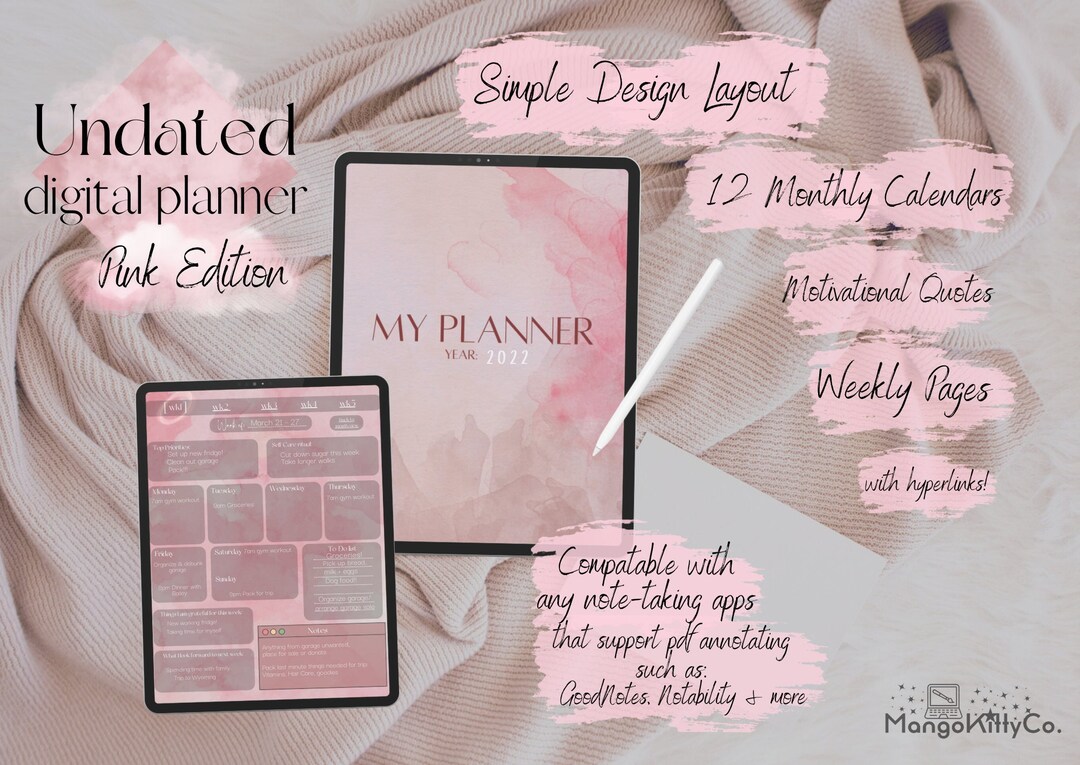 Pink Undated Planner, Digital Hyperlinked iPad Planner for Goodnotes - Etsy