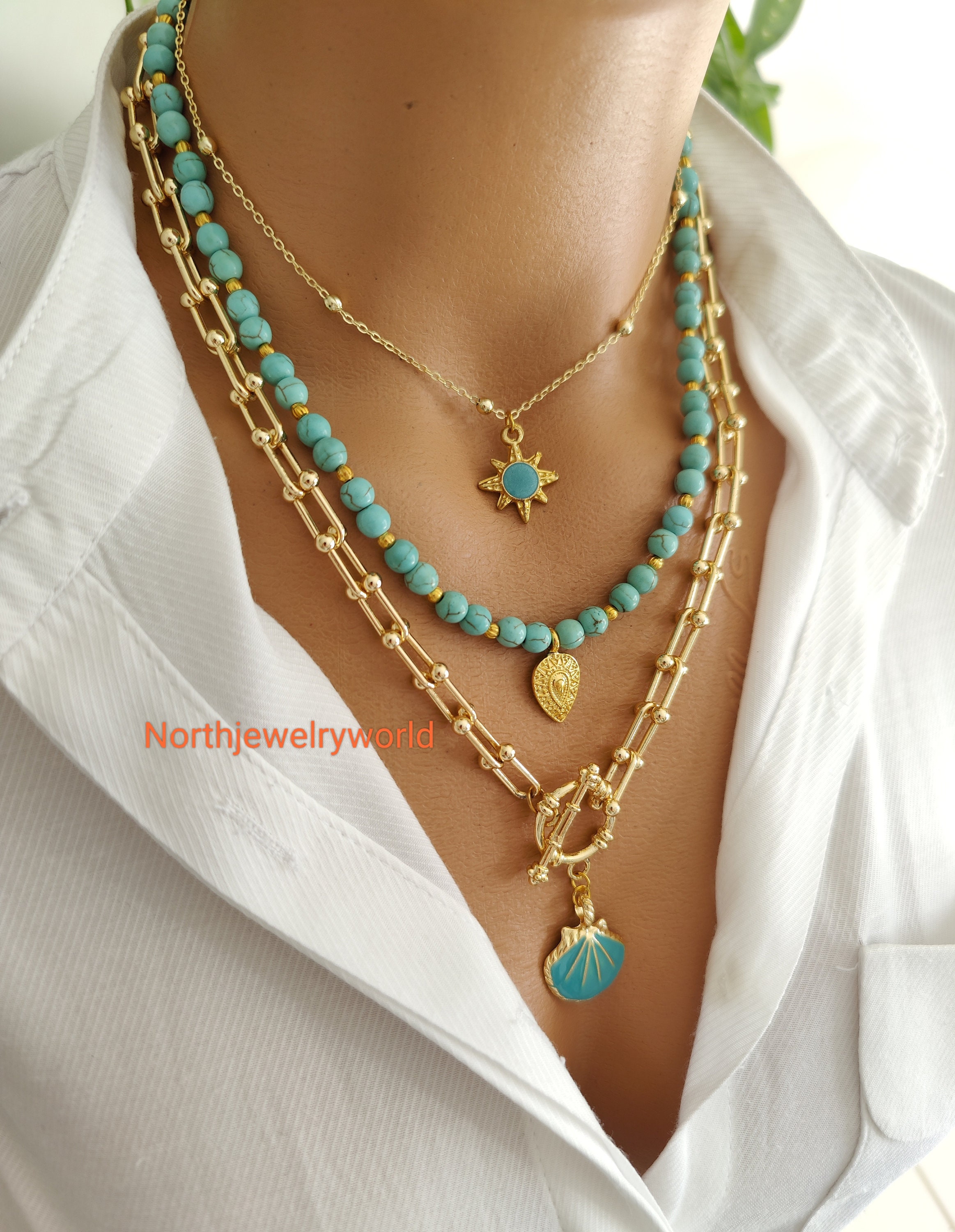 Handmade Stunning Blue Necklace Set, Elegant Jewelry for Women, Shiny ...