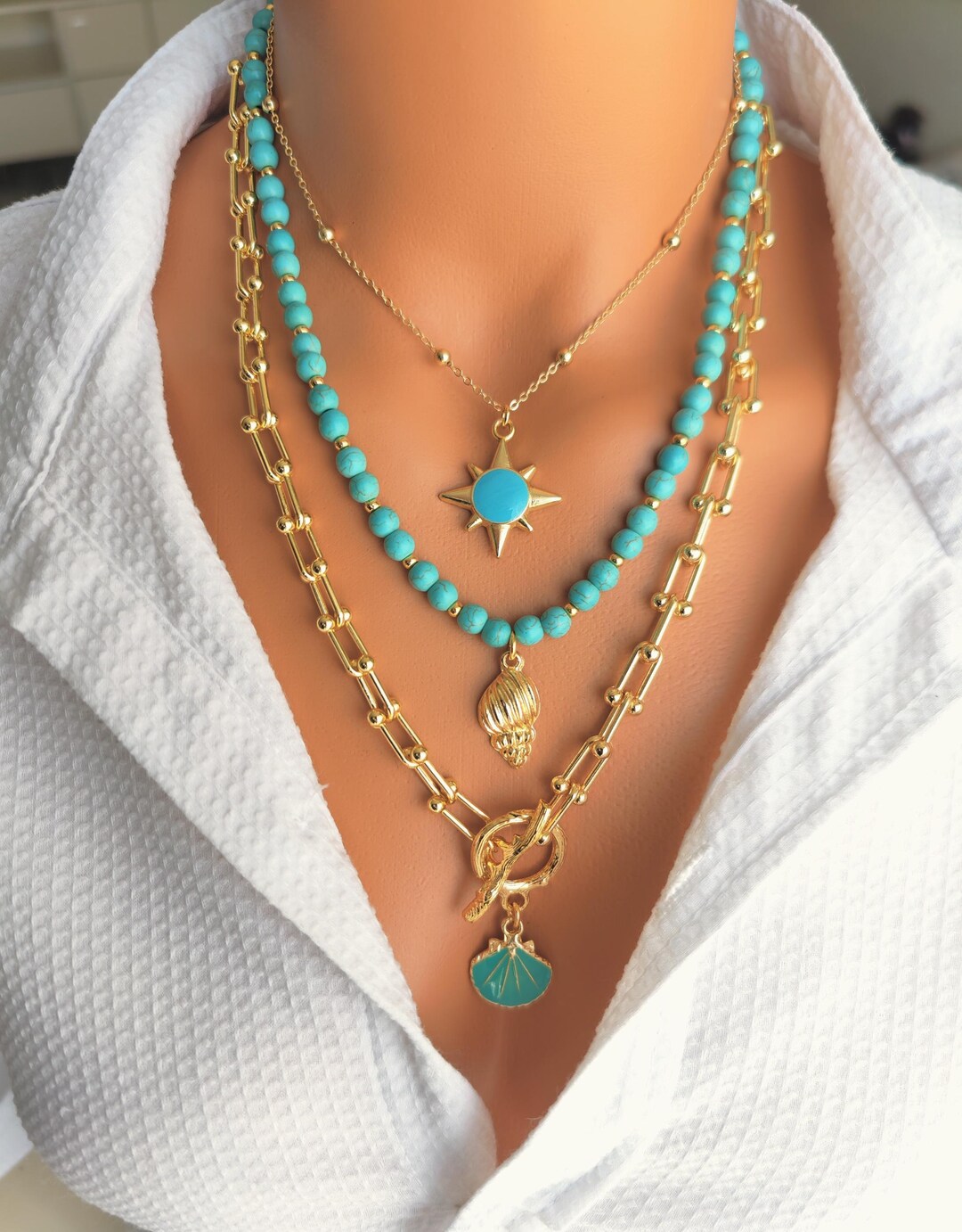 Handmade Stunning Blue Necklace Set, Elegant Jewelry for Women, Shiny ...