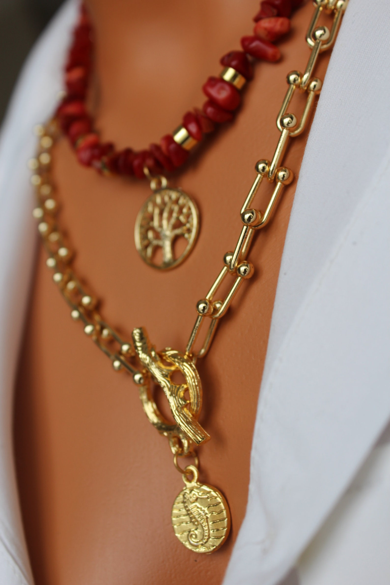 Eye-catching Red Coral Necklace Set Unique Broken Natural - Etsy