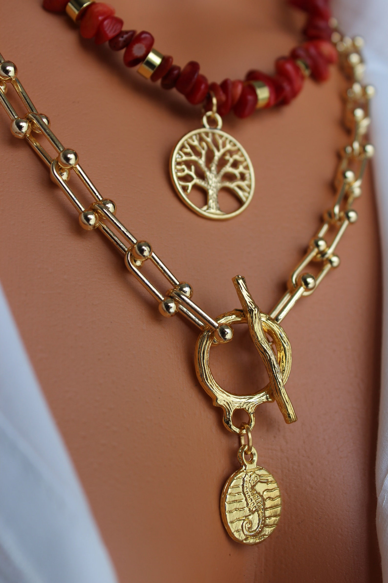 Eye-catching Red Coral Necklace Set Unique Broken Natural - Etsy