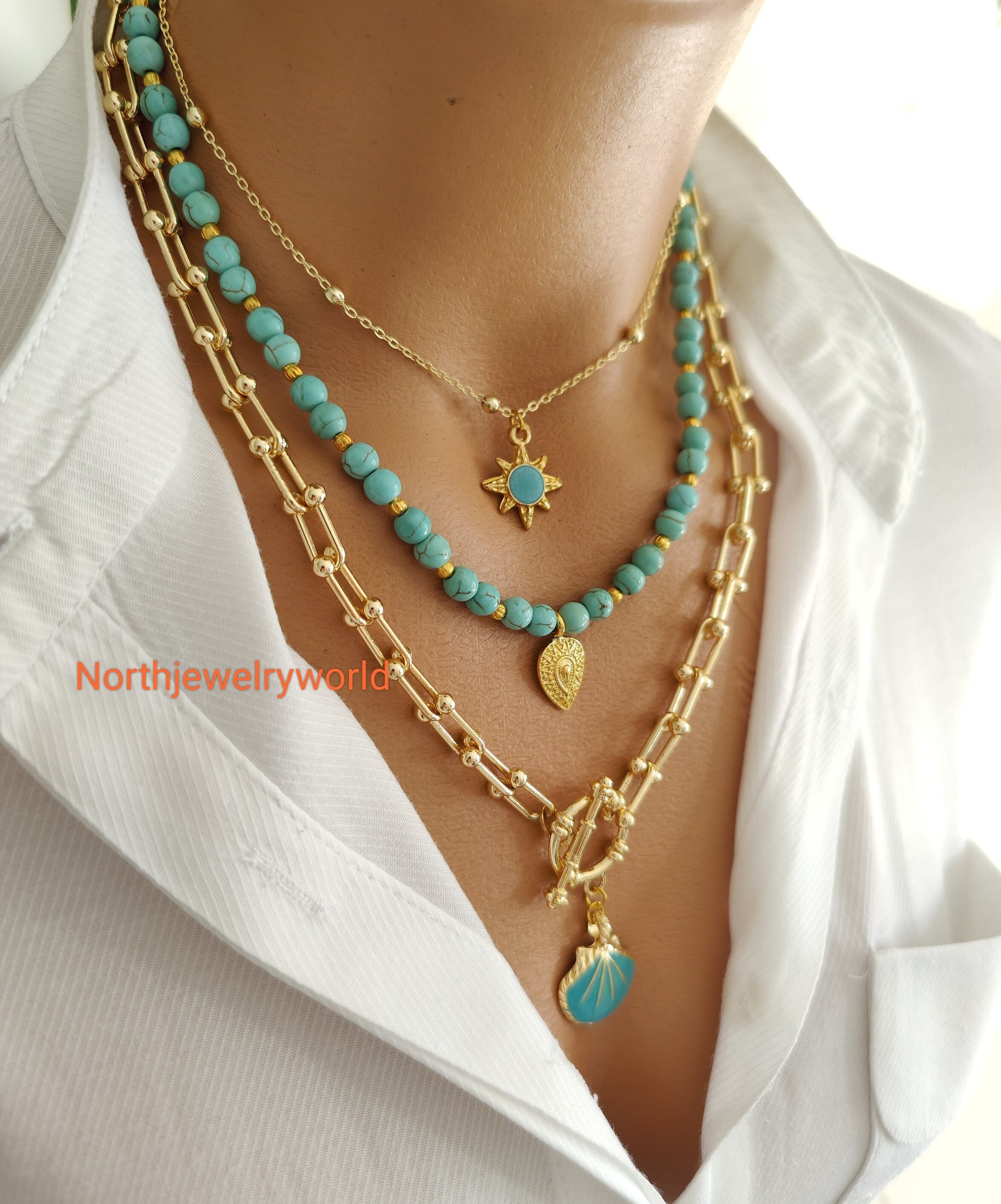 Handmade Stunning Blue Necklace Set, Elegant Jewelry for Women, Shiny ...