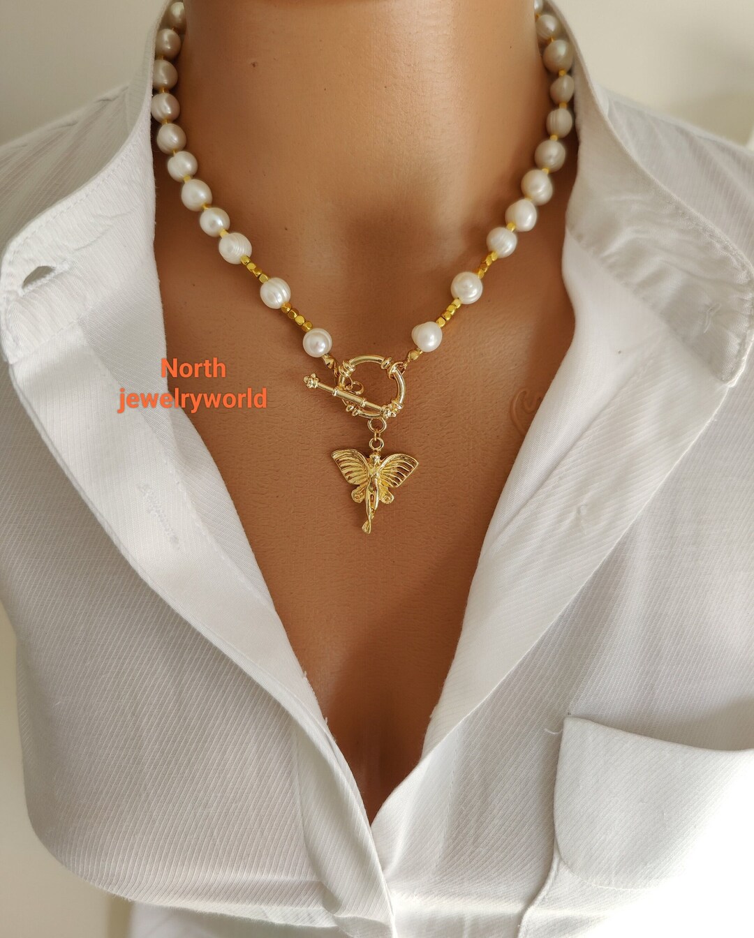 Unique Design Pearl Necklace, Personalized Jewelery With Precious ...
